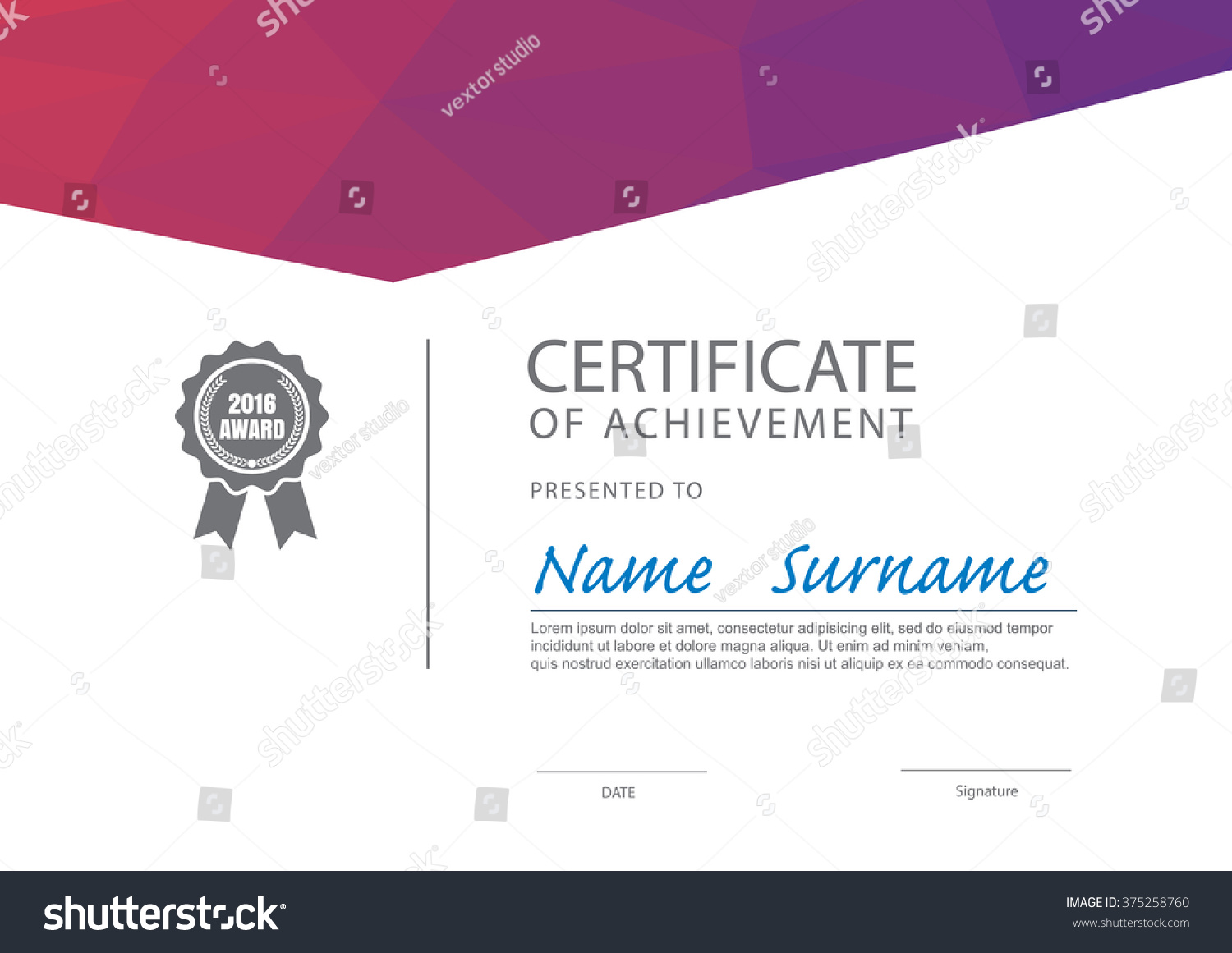 Modern Certificate Template Diploma Layout Stock Vector 375258760 ...