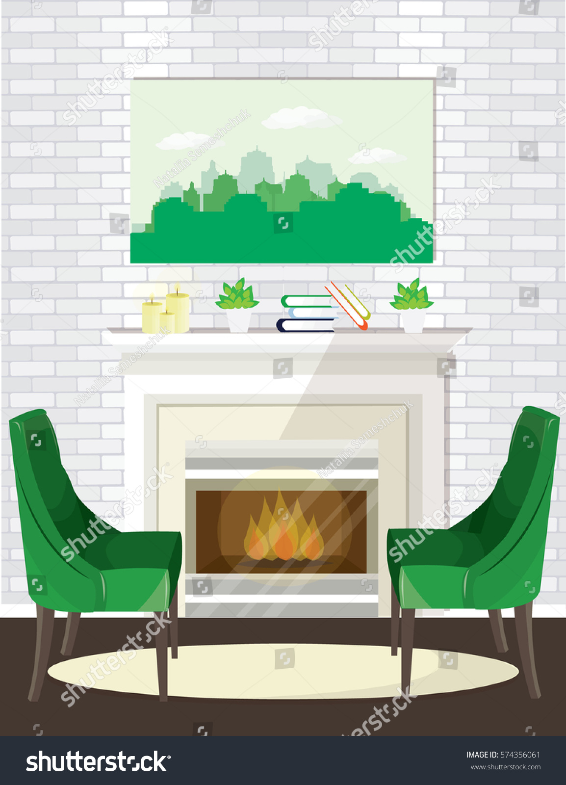 Modern Colorful Living Room Interior Fireplace Stock Vector (Royalty ... Modern Colorful Living Room Interior Fireplace Stock Vector (Royalty ...