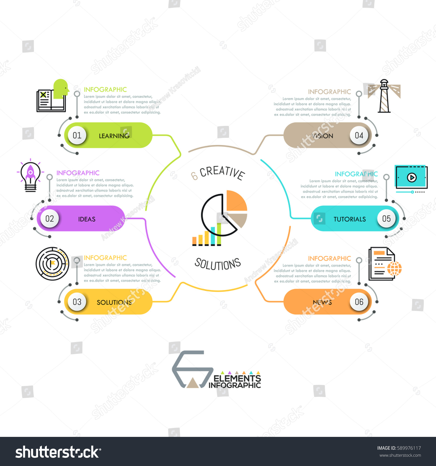 Modern Diagram 6 Rounded Rectangles Connected Stock Vector (Royalty ...