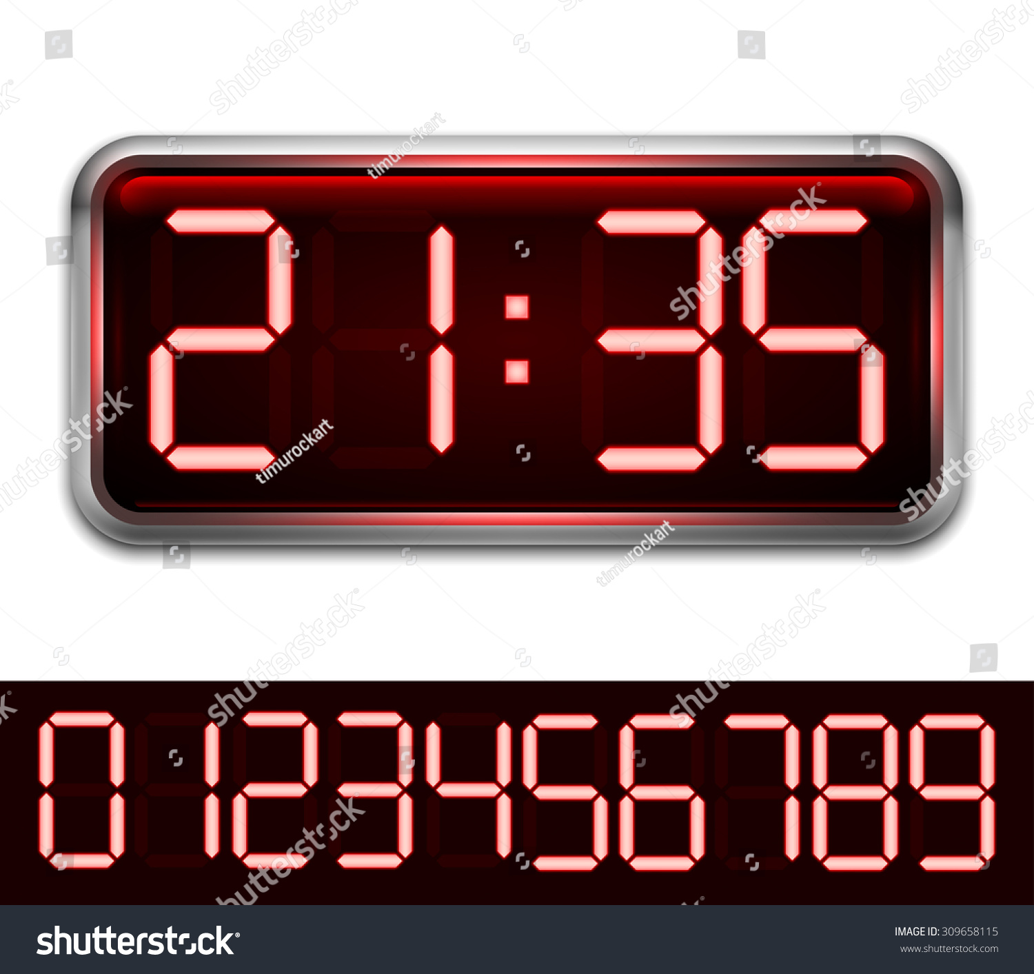 Modern Digital Clock 10 Red Numbers Stock Vector (Royalty Free ...
