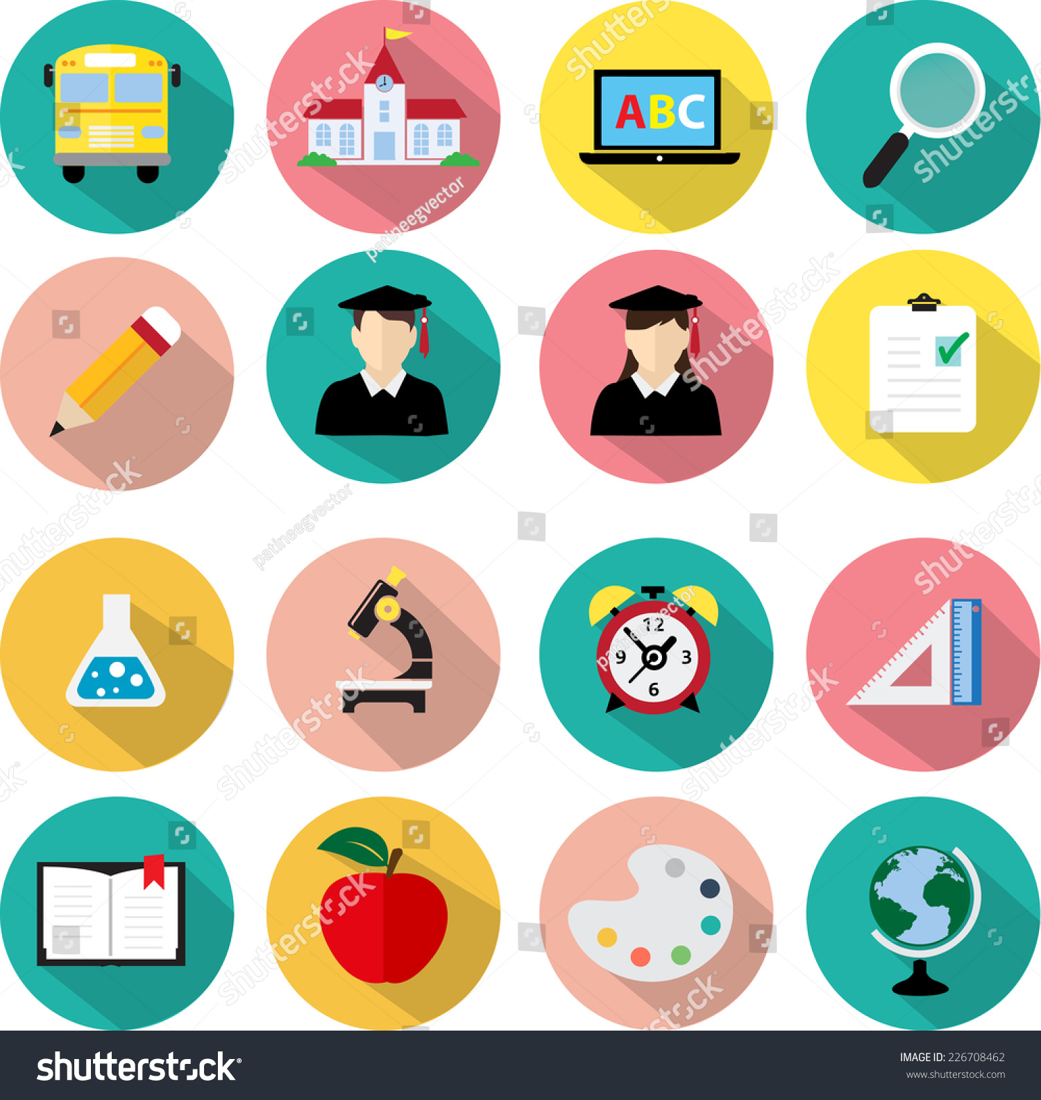 Modern Flat School Icon Set Stock Vector (Royalty Free) 226708462 ...