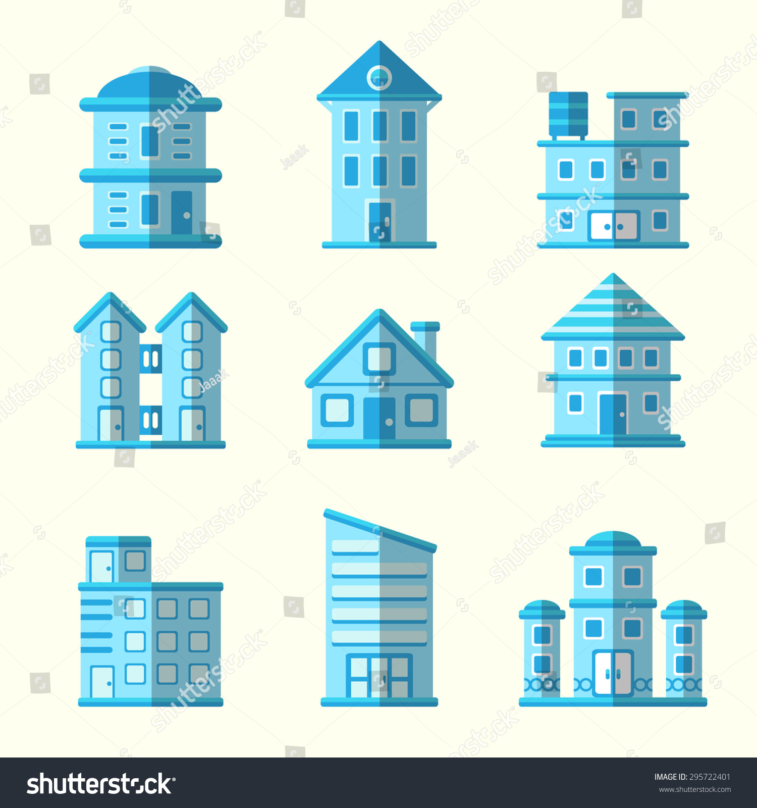 Modern Flat Vector Blue Buildings Set Stock Vector (Royalty Free ...