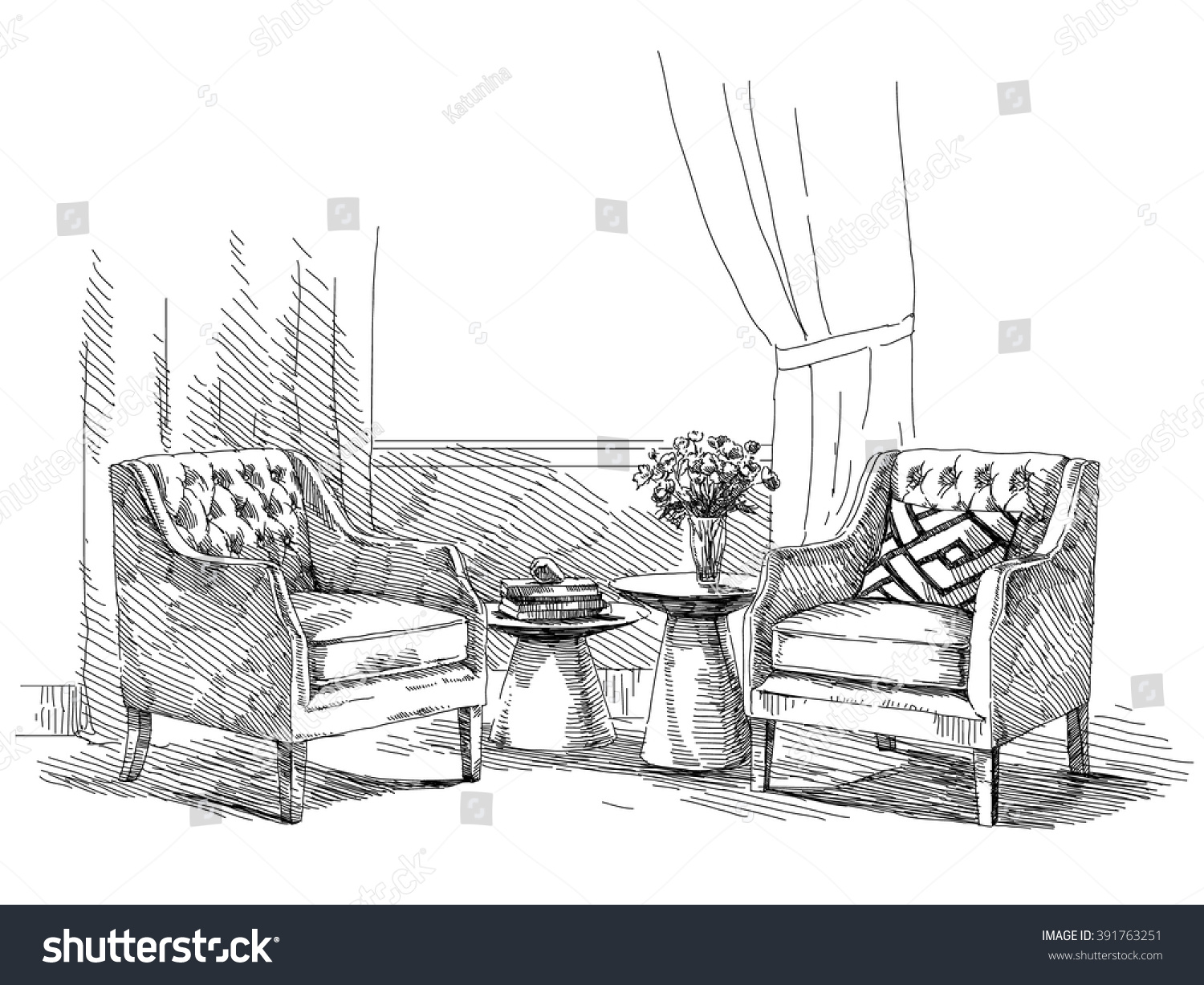Modern Interior Hand Drawing Vector Stock Vector (Royalty Free ...