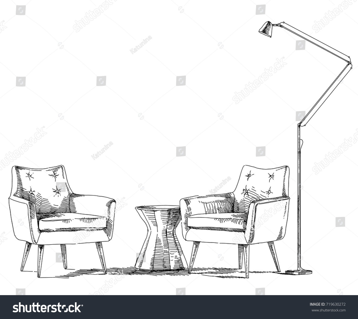 Modern Interior Hand Drawing Vector Stock Vector (Royalty Free) 719630272