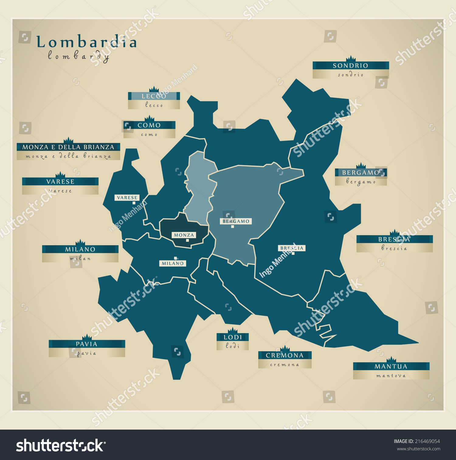 Modern Map Lombardia Stock Vector (Royalty Free) 216469054 | Shutterstock