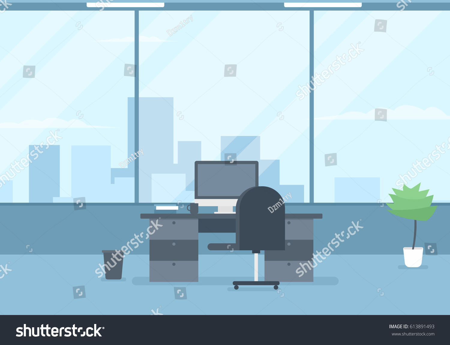 Modern Office Interior Vector Cartoon Image: стоковая векторная графика ...