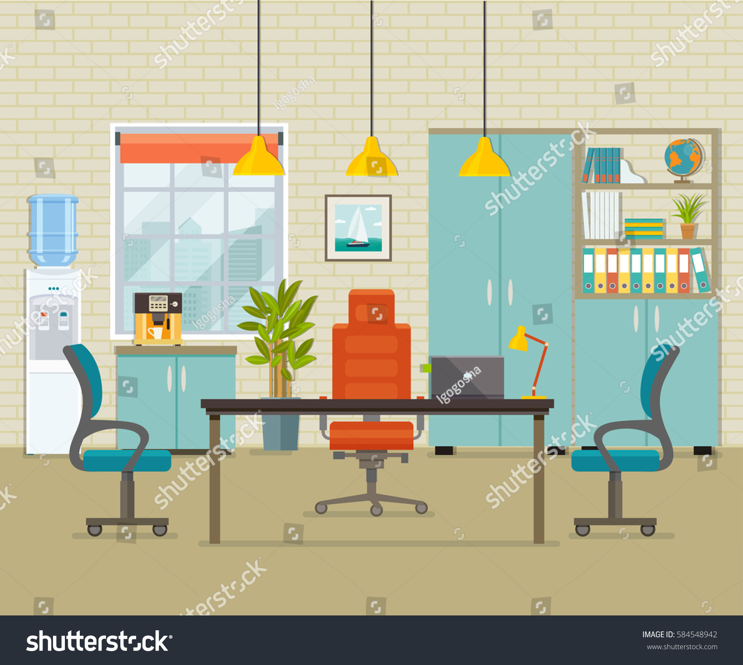Modern Office Interior Vector Flat Illustration Stock Vector (Royalty ...