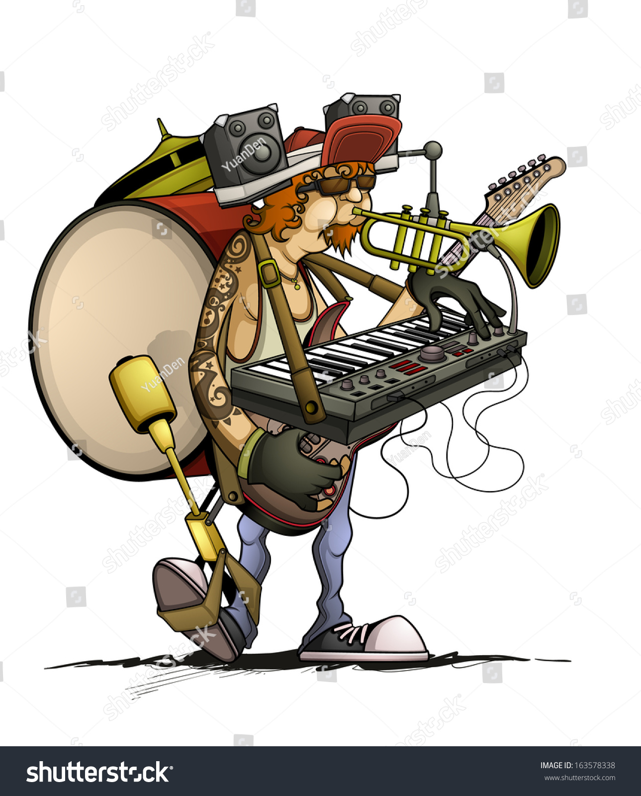 Modern One Man Band Isolated Vector De Stock Libre De Regalías 163578338