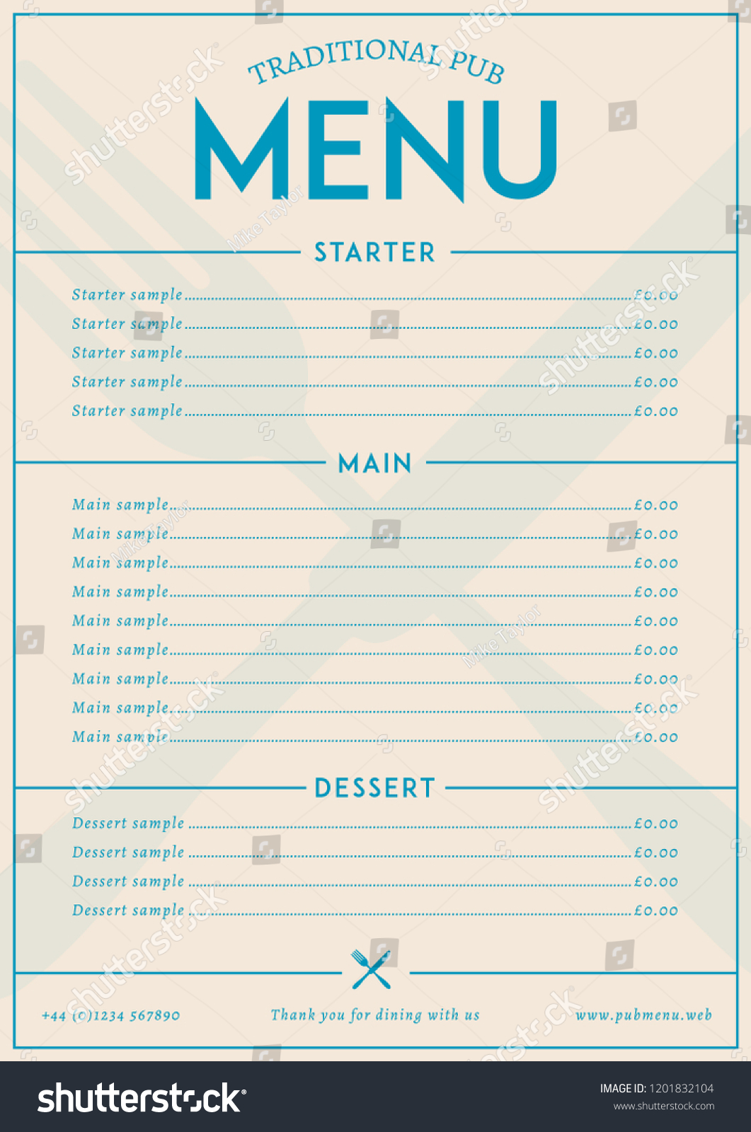 Modern Pub Style Restaurant Menu Stock Vector (Royalty Free) 1201832104