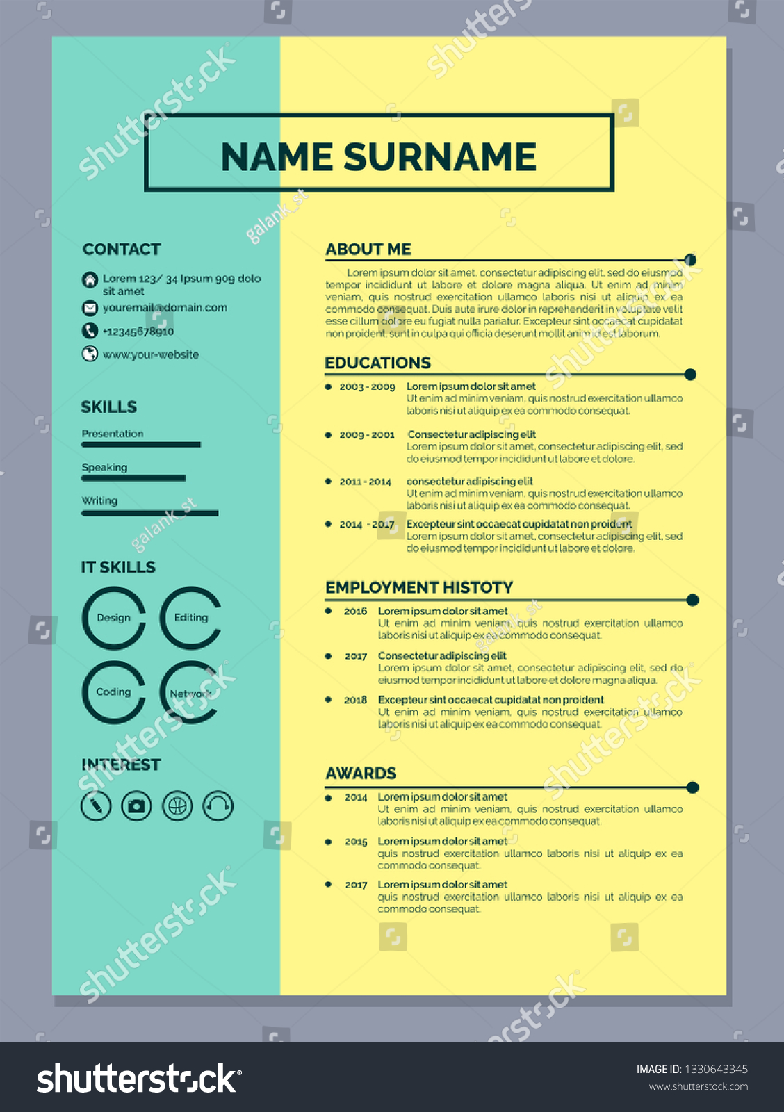 Modern Resume Template Design: vector de stock (libre de regalías ...
