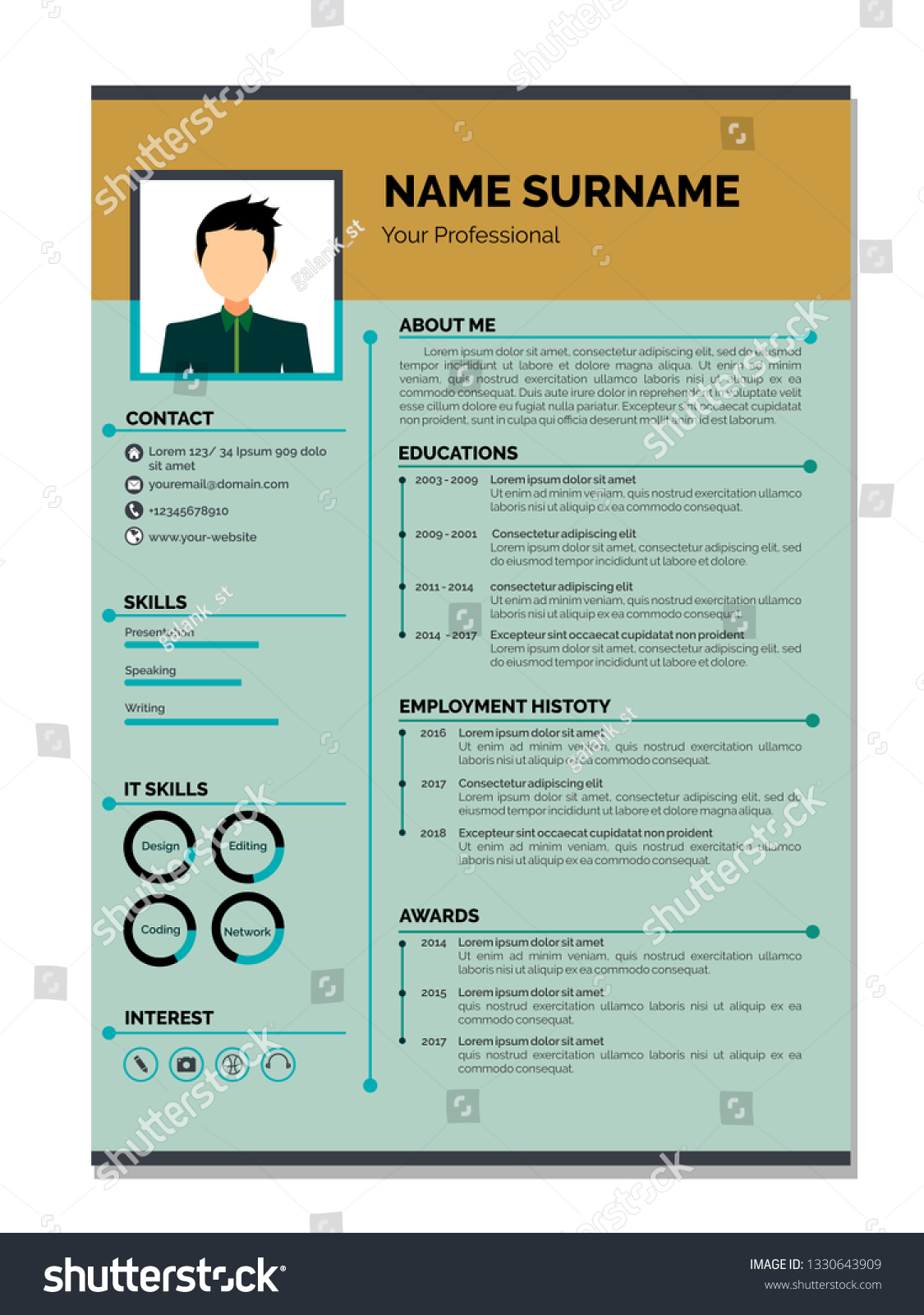 Modern Resume Template Design Stock Vector (Royalty Free) 1330643909