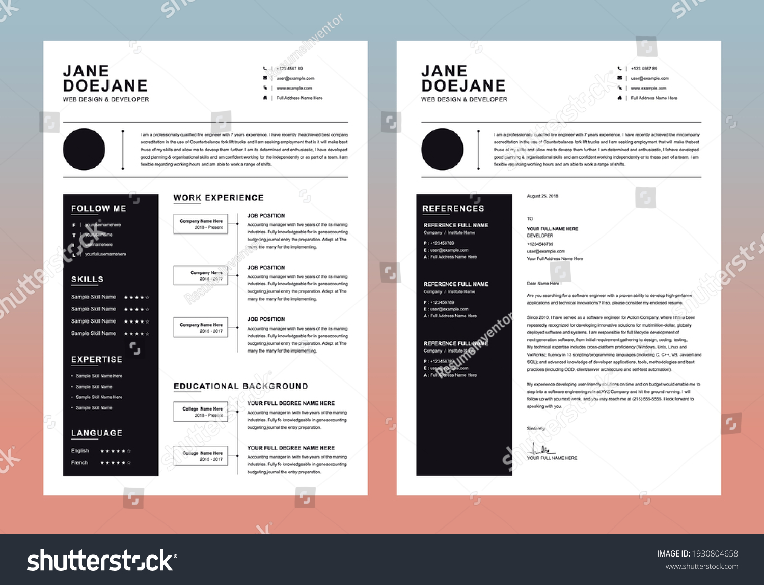 Modern Resume Template Format Editable Cv Stock Vector (Royalty Free ...