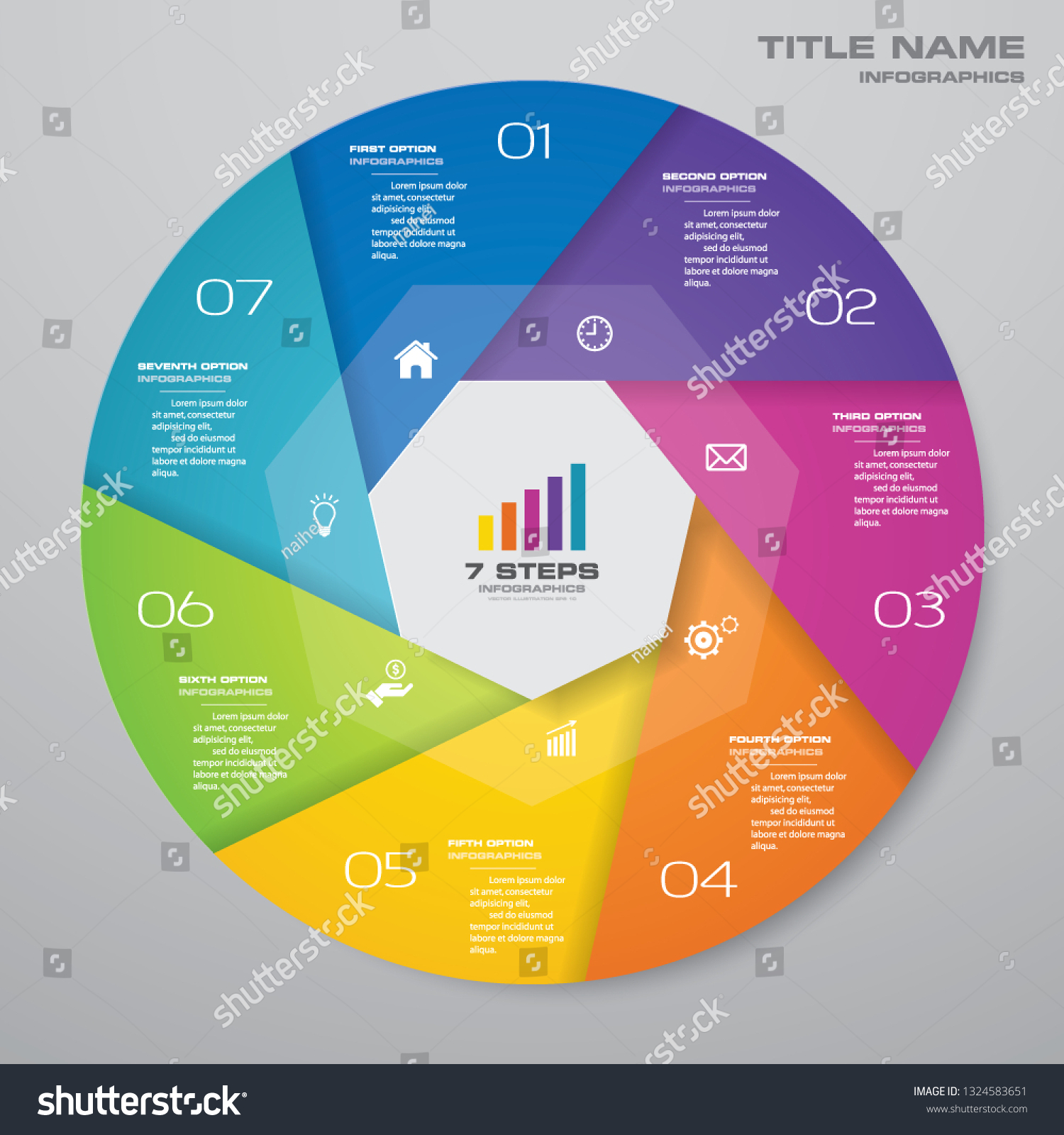 Vektor Stok Modern 7 Steps Cycle Chart Infographics (Tanpa Royalti ...