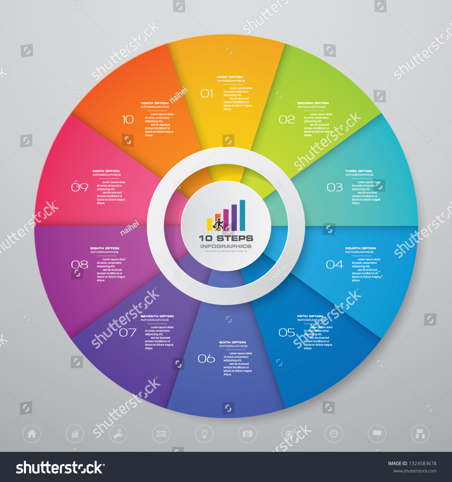 Modern 10 Steps Cycle Chart Infographics: เวกเตอร์สต็อก (ปลอดค่า ...