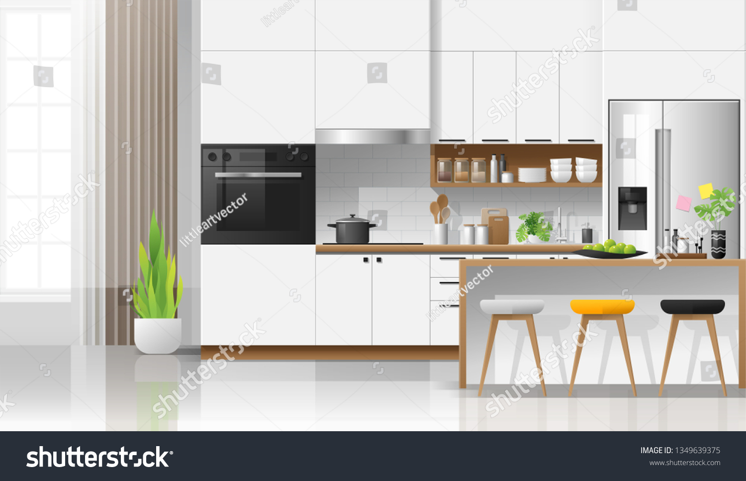 Modern White Kitchen Interior Background Vector Stock Vector (Royalty ...
