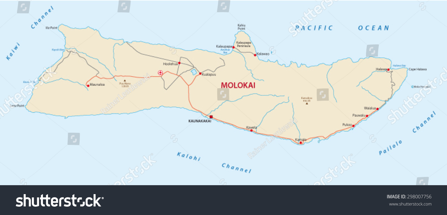 Molokai Road Map Stock Vector (Royalty Free) 298007756