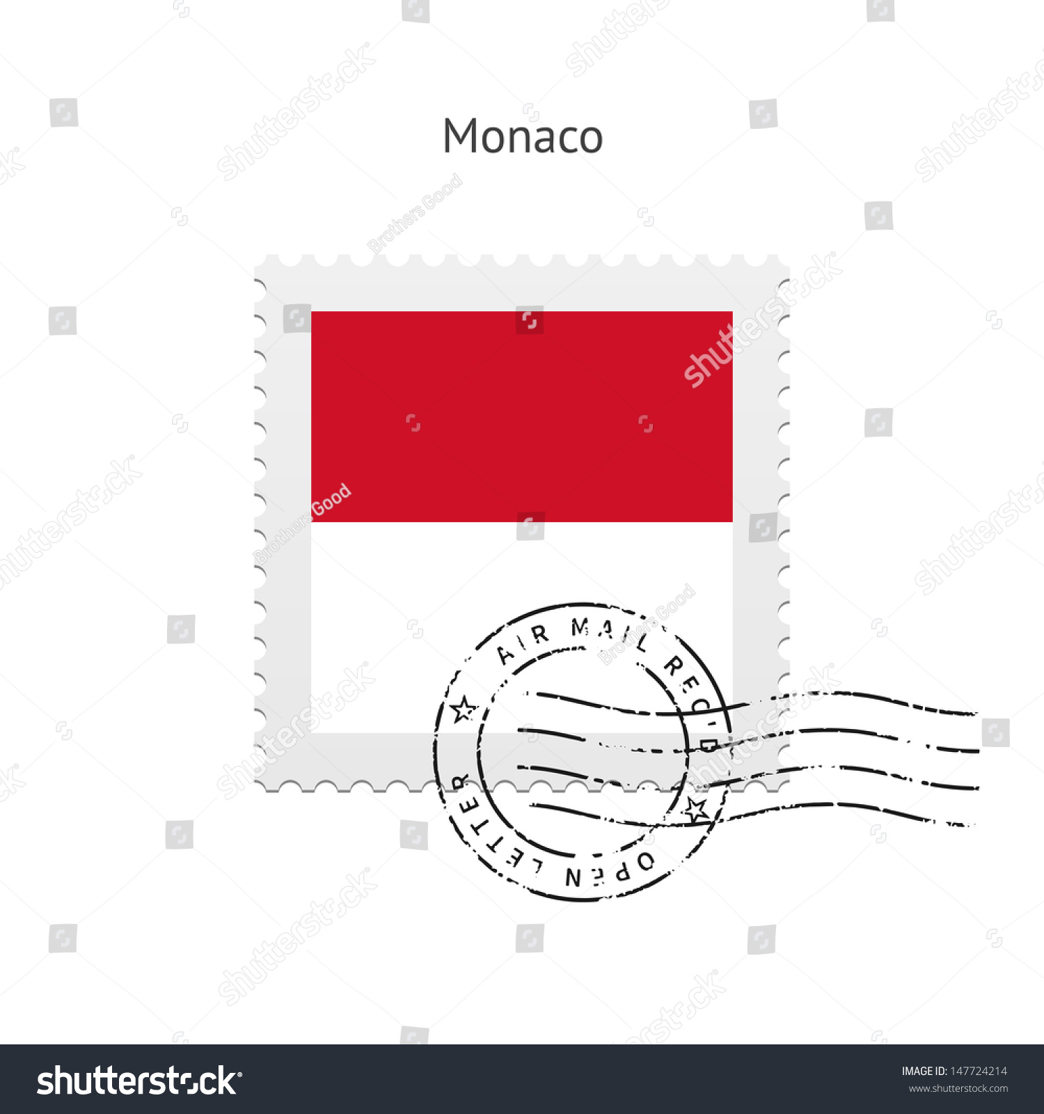 Monaco Flag Postage Stamp On White Stock Vector (Royalty Free) 147724214