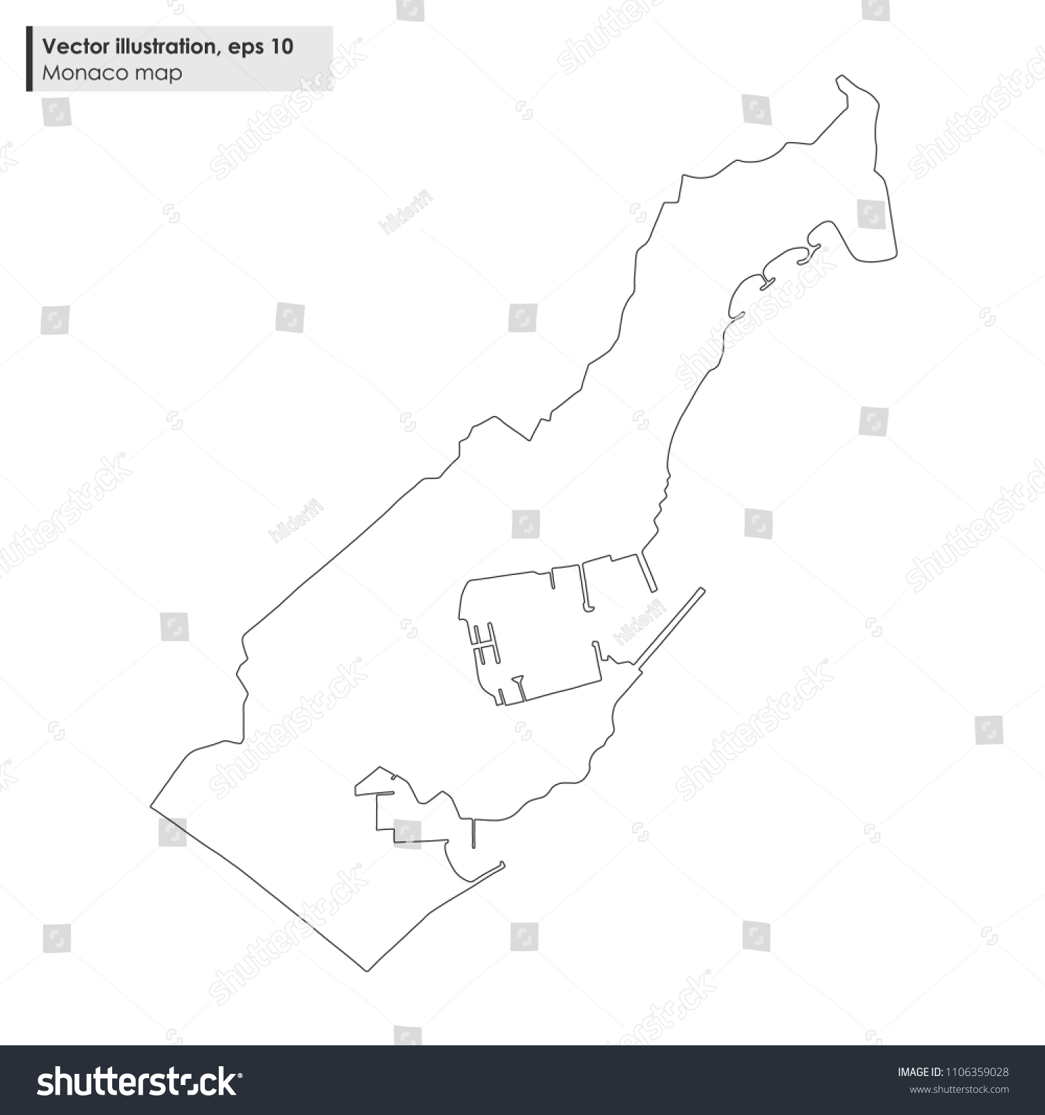 Monaco Map Vector Line Illustration On: vector de stock (libre de ...
