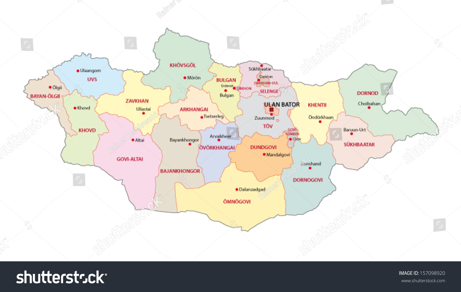 Mongolia Administrative Map Stock Vector (Royalty Free) 157098920