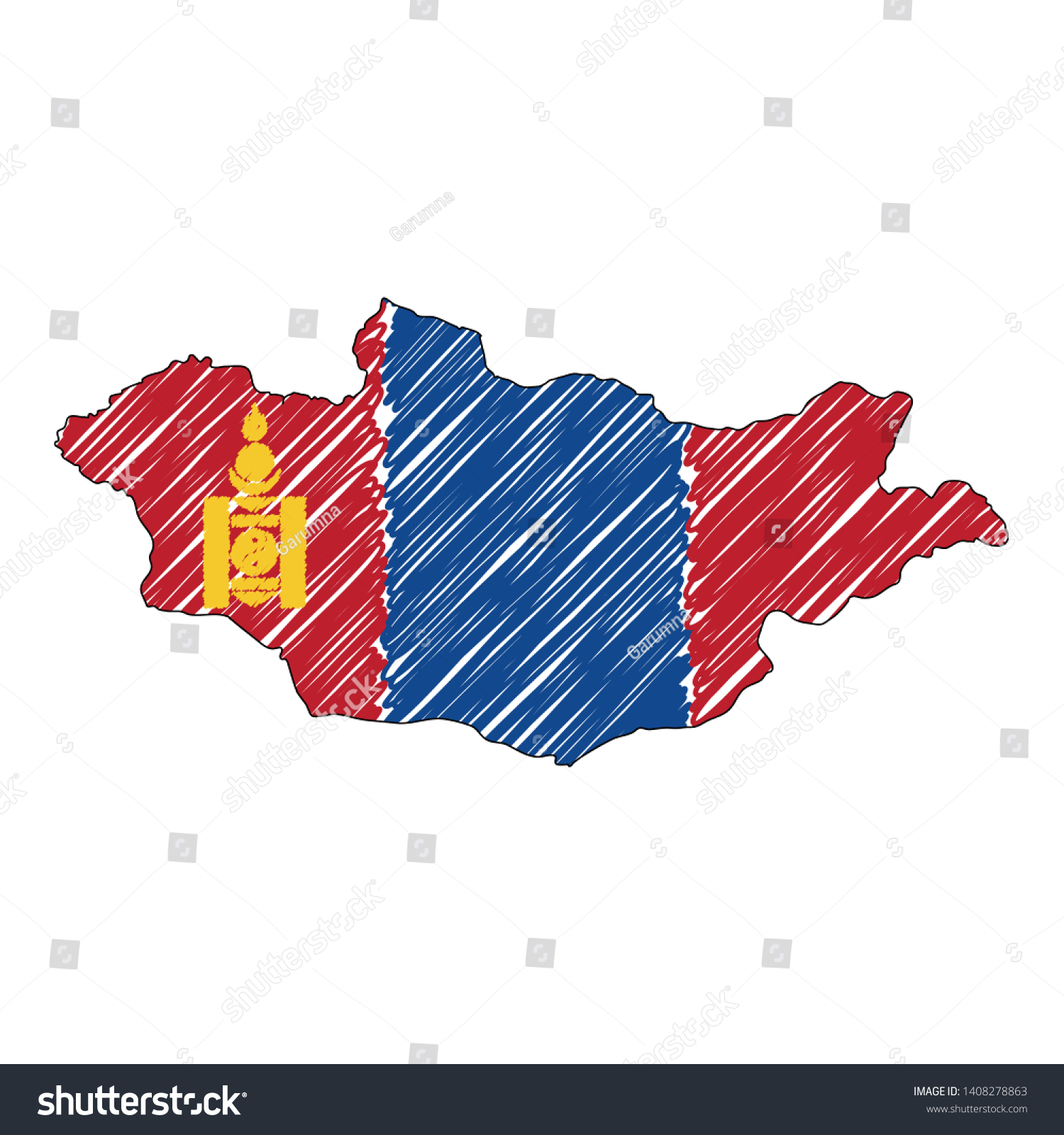 Mongolia Map Hand Drawn Sketch Vector Stock Vector (Royalty Free ...