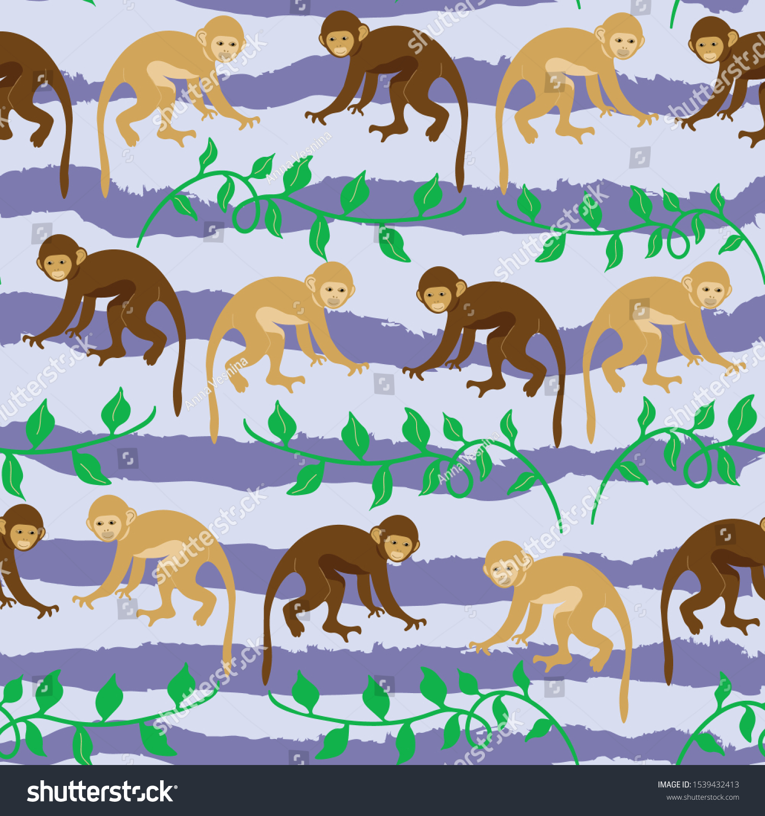 Monkey Animals Vector Seamless Pattern Concept Stock Vector (Royalty ...