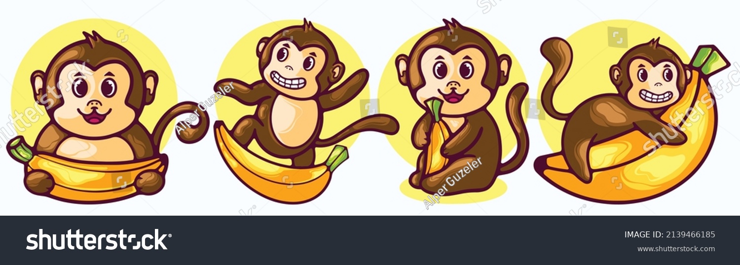 Monkey Cartoon Character Poses Vector Illustration Stock Vector ...