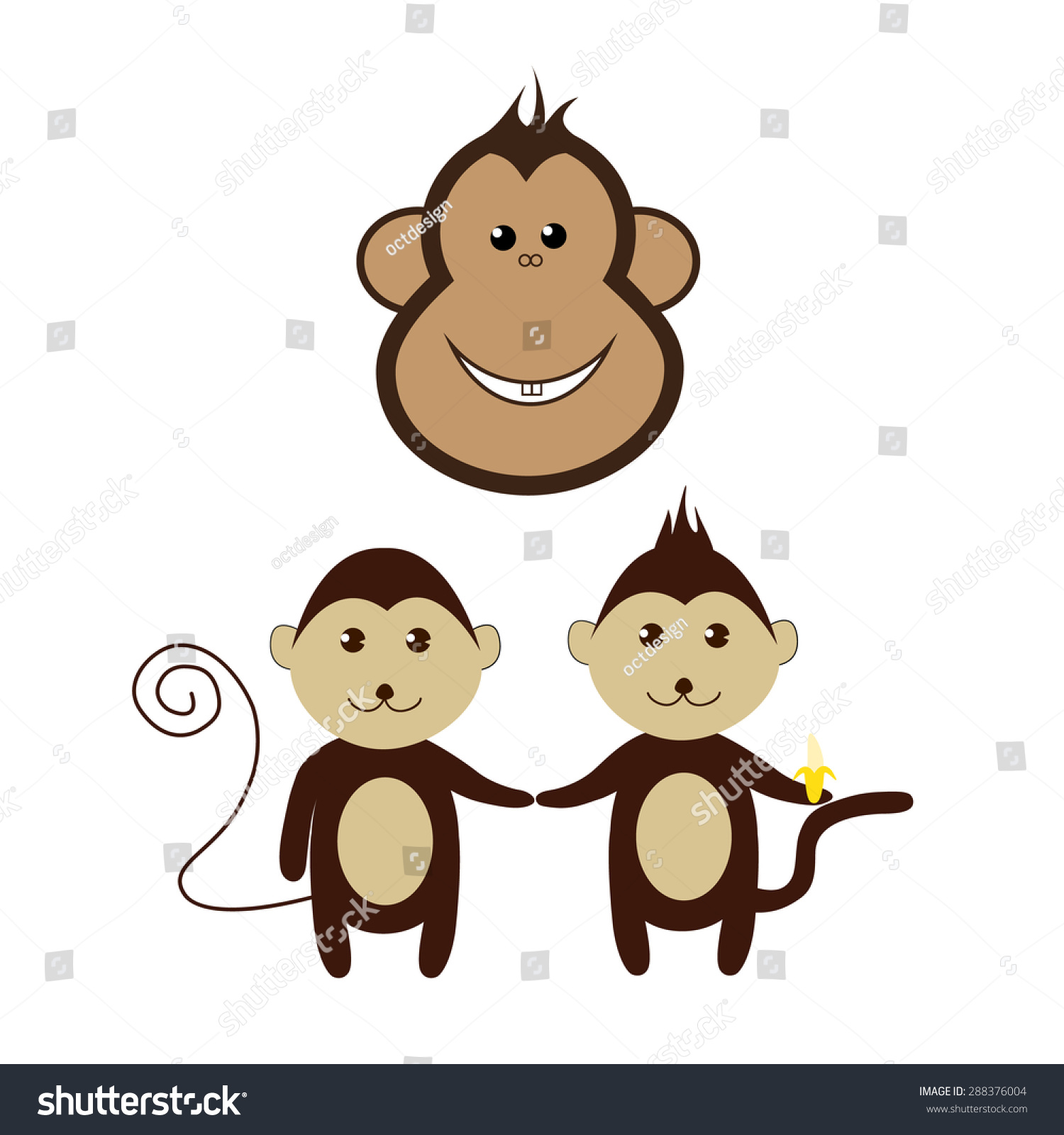Monkey Cartoon Friend Set Smile Vector Stock Vector (Royalty Free ...