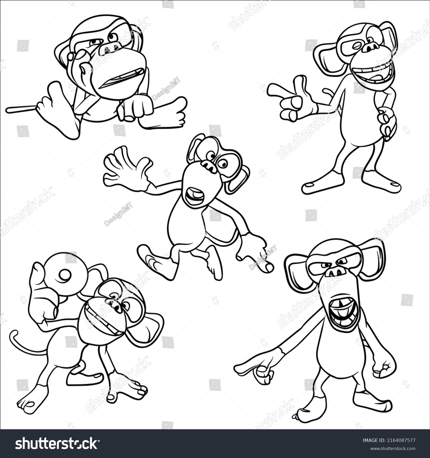 Monkey Characters Vector Art Illustration Outline Stock Vector (Royalty ...