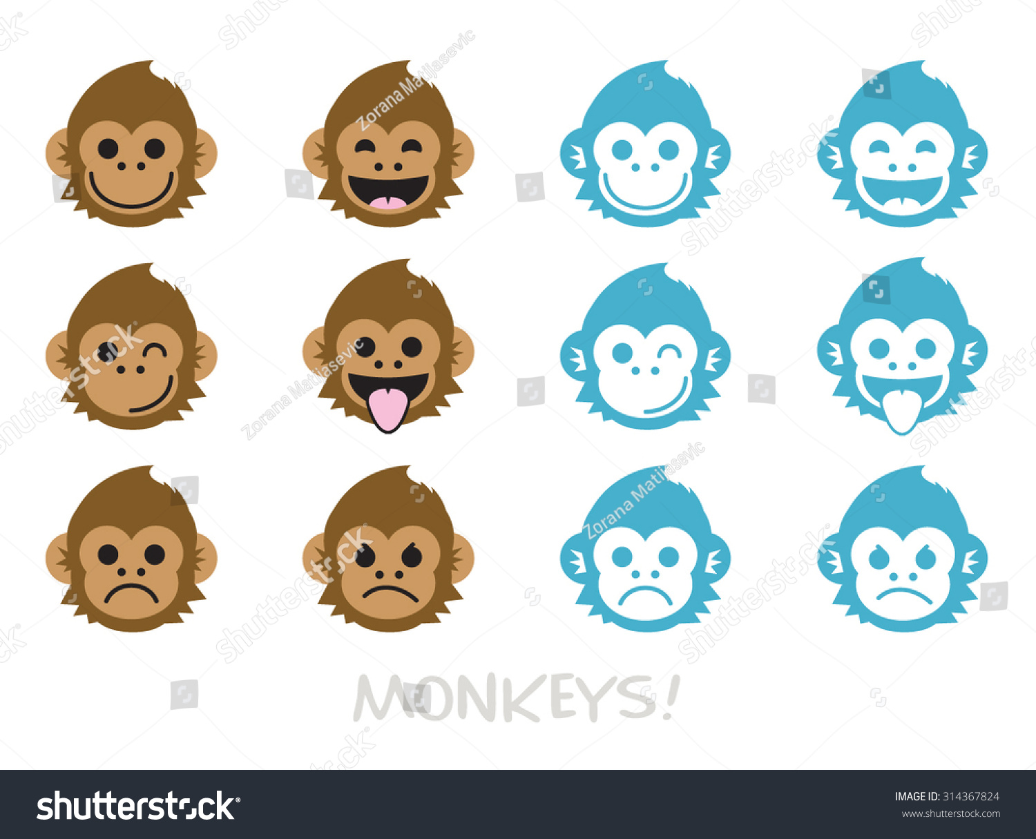 Caras de mono, emoticonos: vector de stock (libre de regalías ...