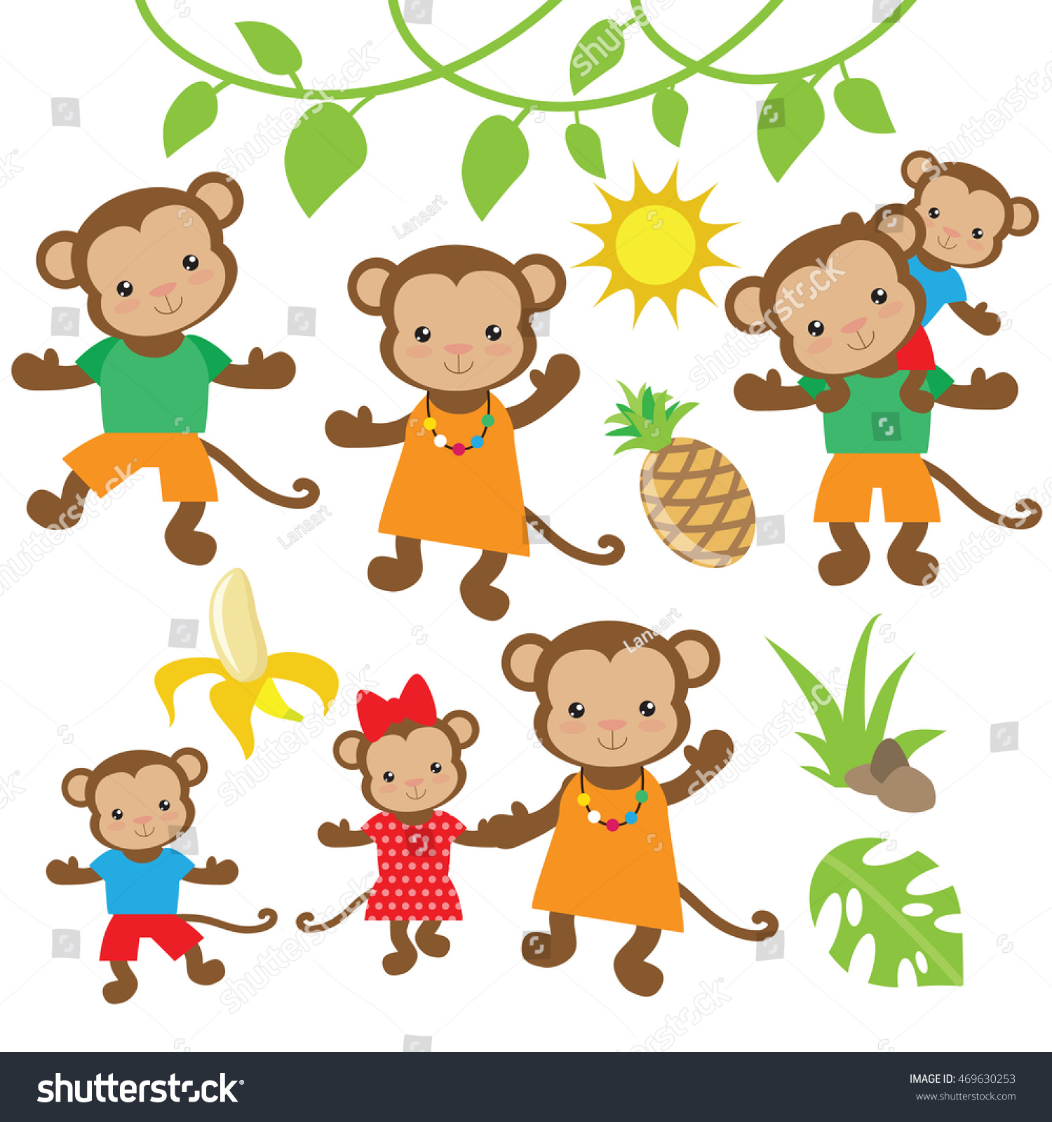Monkey Family Vector Illustration Stock Vector 469630253 - Shutterstock