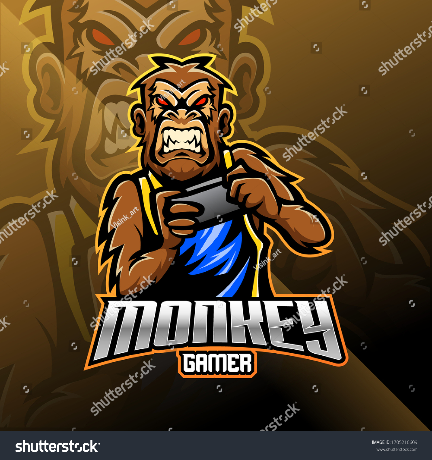 Monkey Gamer Mascot Logo Design Stock Vector (Royalty Free) 1705210609