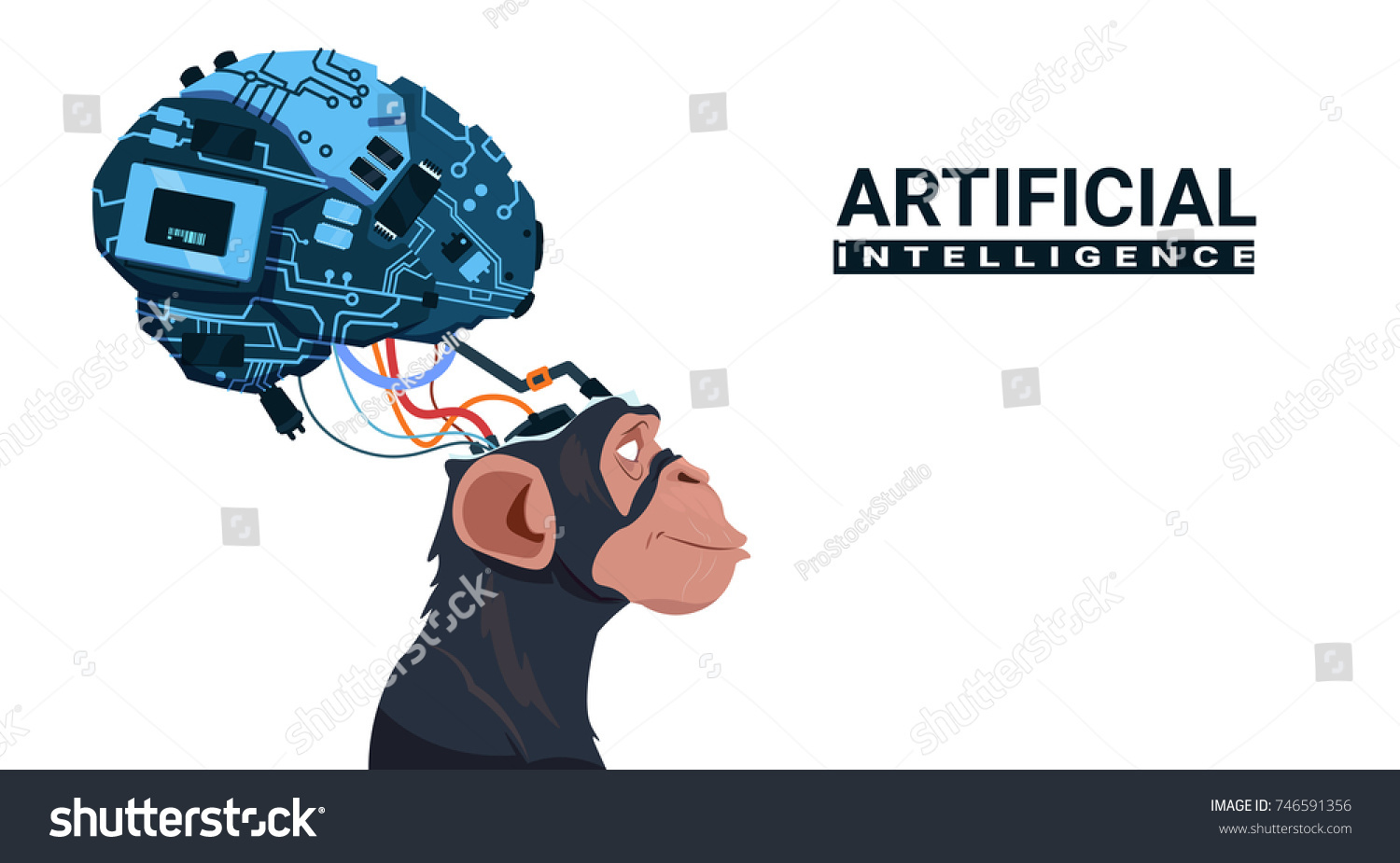 Monkey Head Modern Cyborg Brain Over Stock Vector (Royalty Free ...
