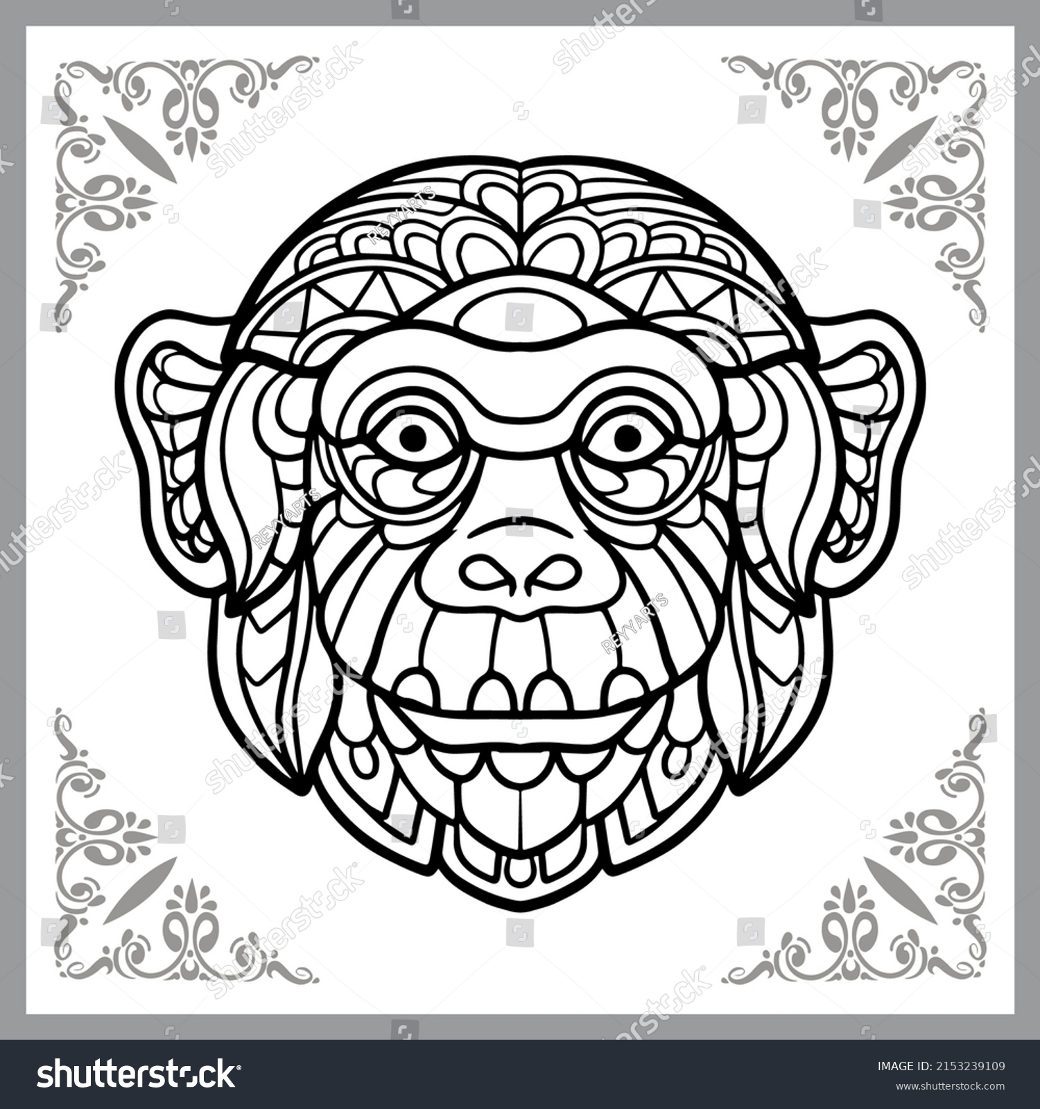 Monkey Head Zentangle Arts Isolated On Stock Vector (Royalty Free ...