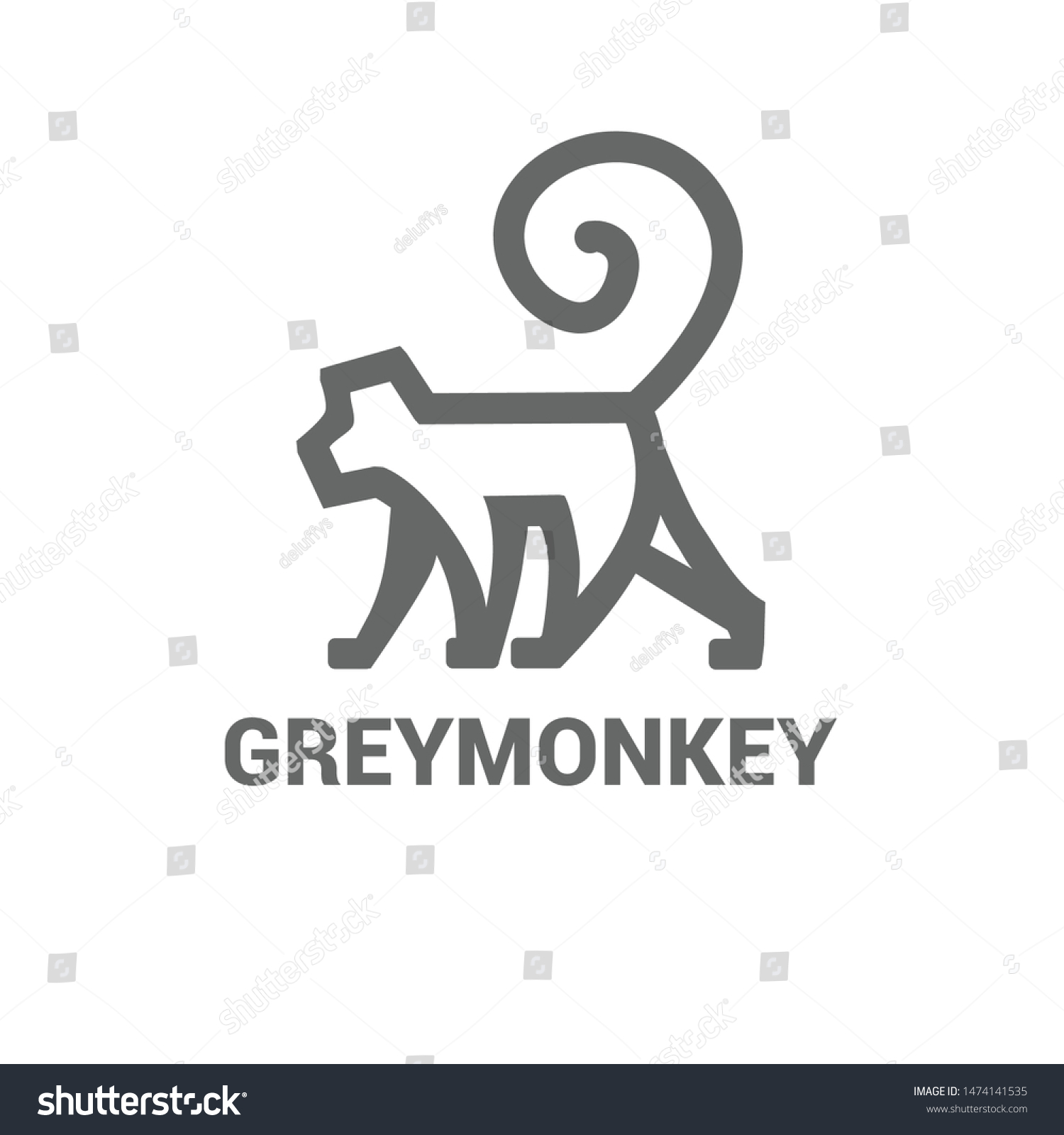 Monkey Line Silhouette Logo Design Template Stock Vector (Royalty Free ...