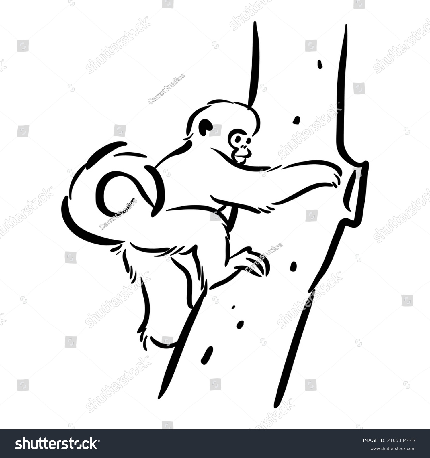 Monkey On Tree Clip Art Drawing Stock Vector (Royalty Free) 2165334447 ...