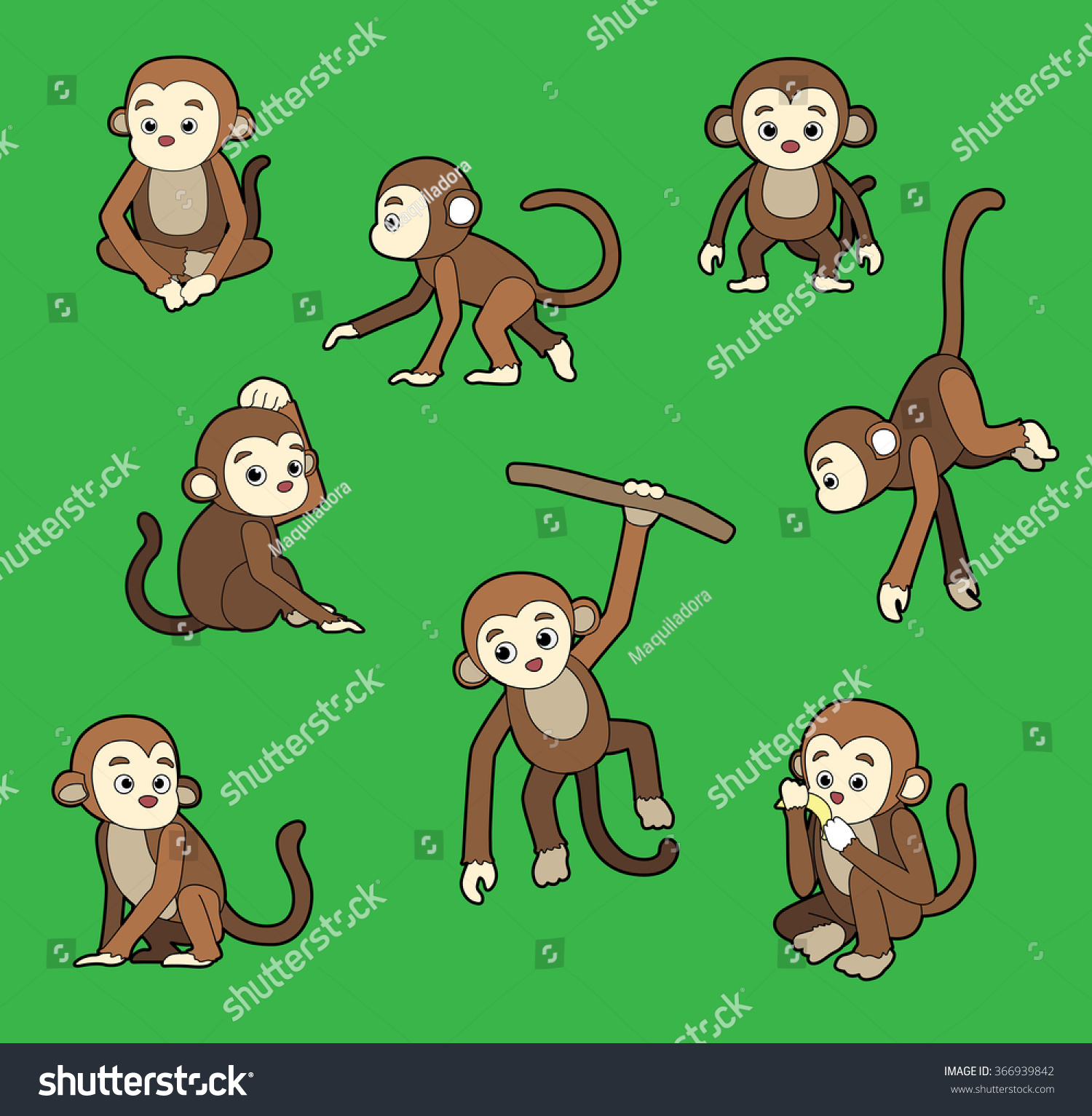 Monkey Poses Stroke Cartoon Vector Illustration: vector de stock (libre ...