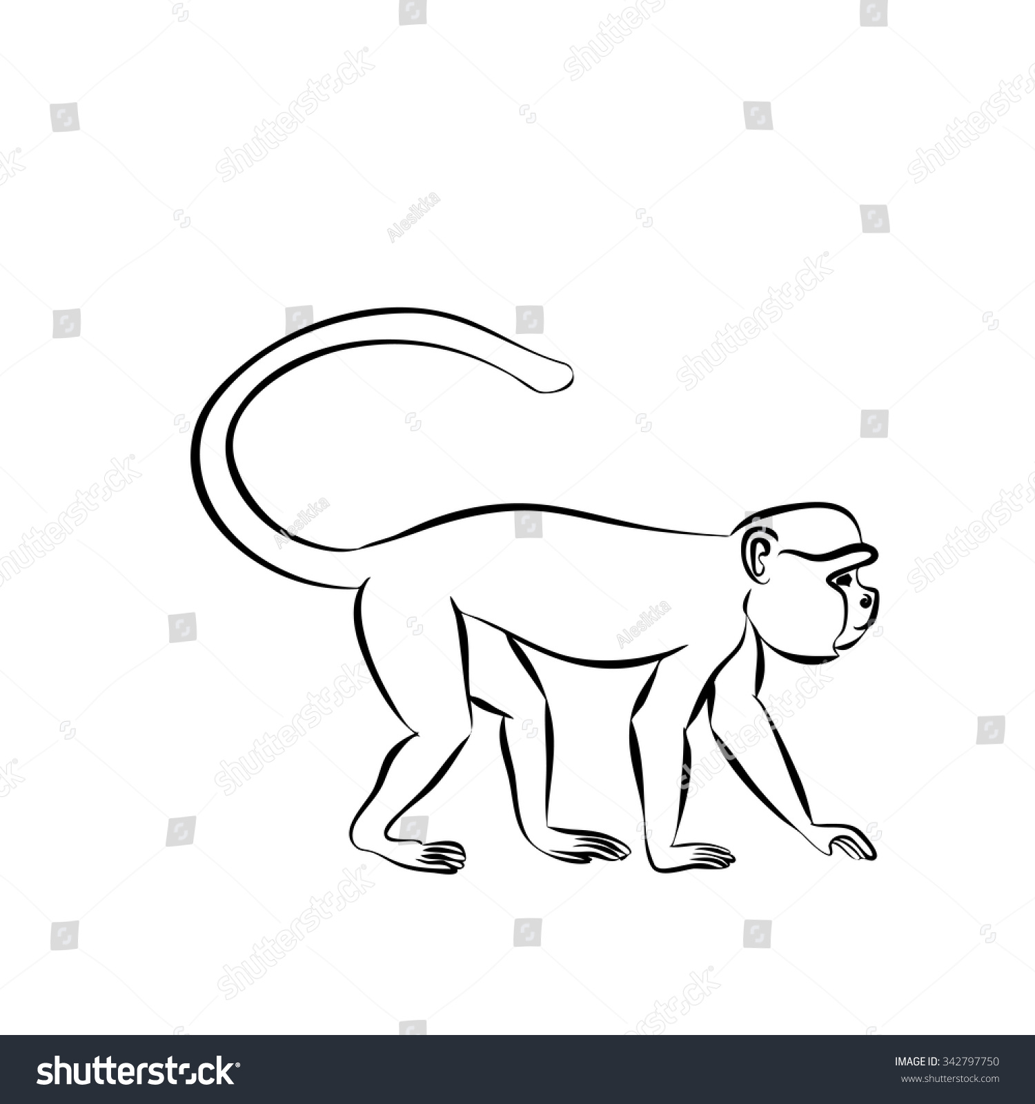 Monkey Sitting On Branch Vector Illustration Stock Vector (Royalty Free ...