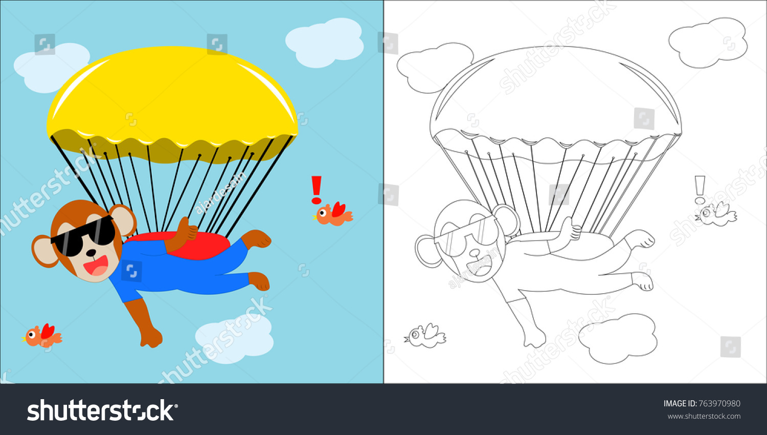 Monkey Skydiving Coloring Book Cartoon Stock Vector (Royalty Free ...
