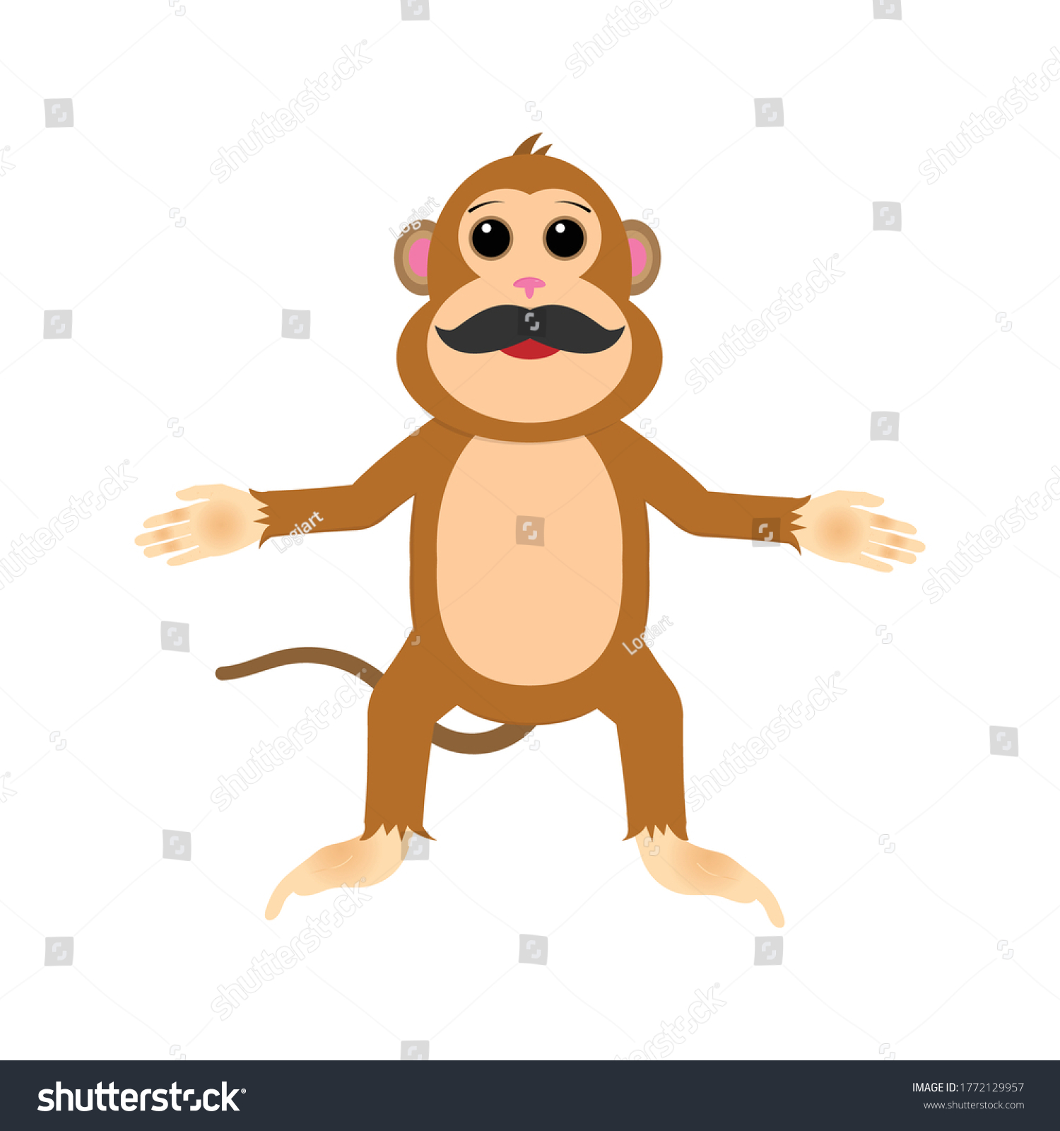 Monkey Moustache Standing Still Vector Illustration Stock Vector ...