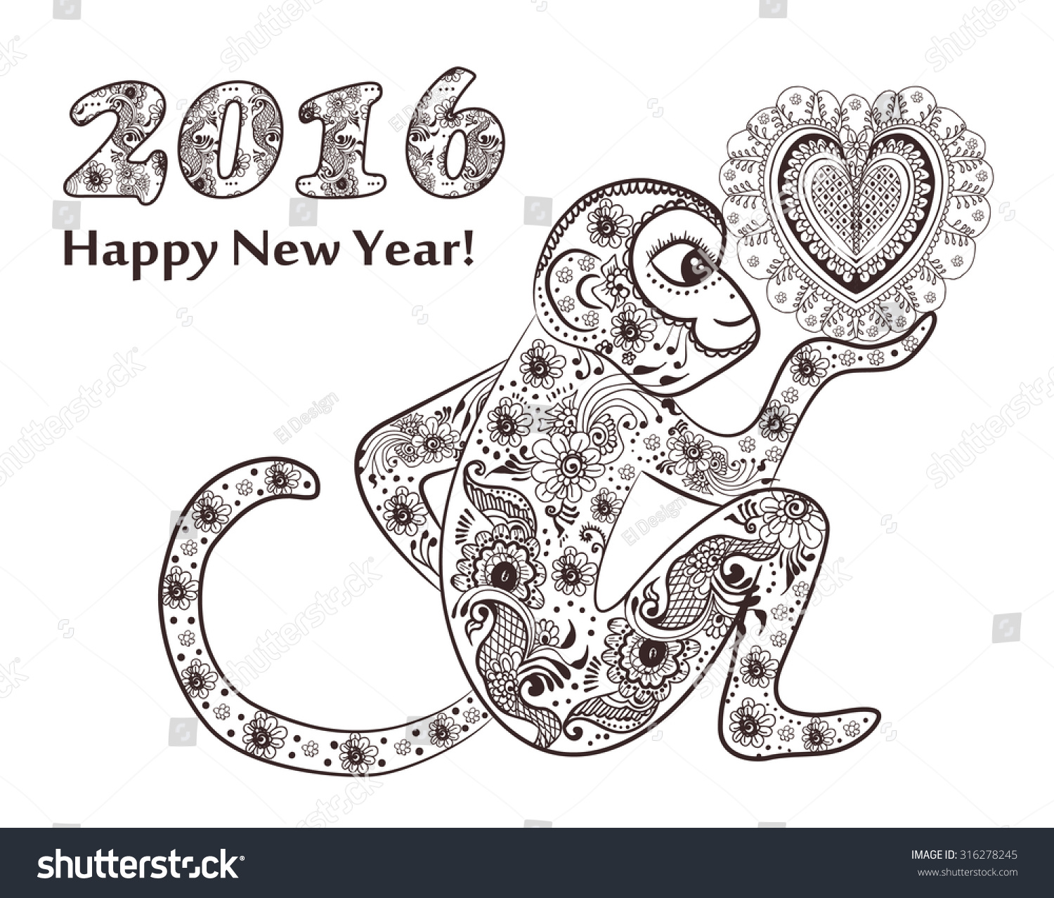 Monkey Zentangle Doodle Monkey Mehendi Stock Vector (Royalty Free ...