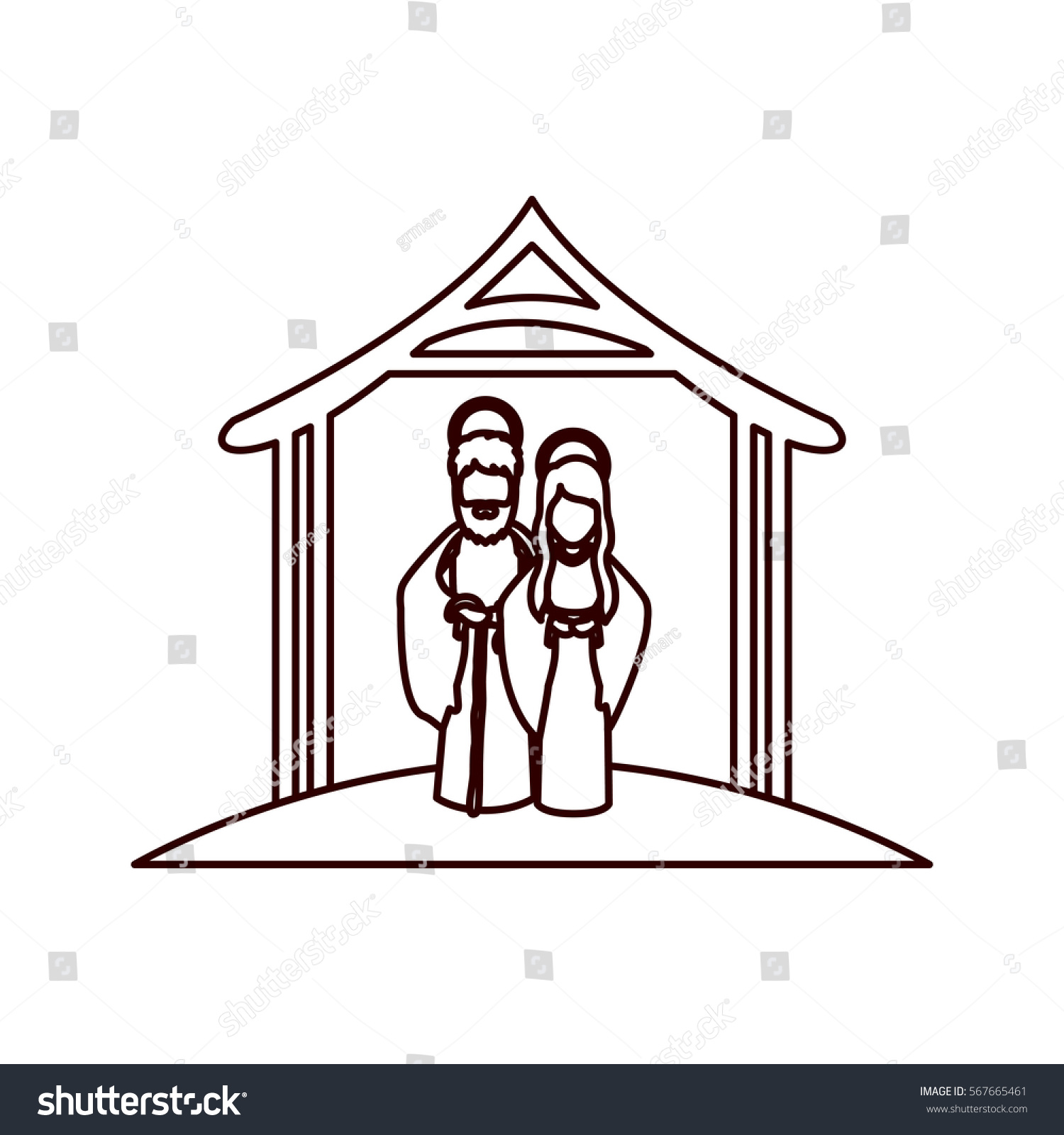 Monochrome Contour Virgin Mary Saint Joseph Stock Vector Royalty Free