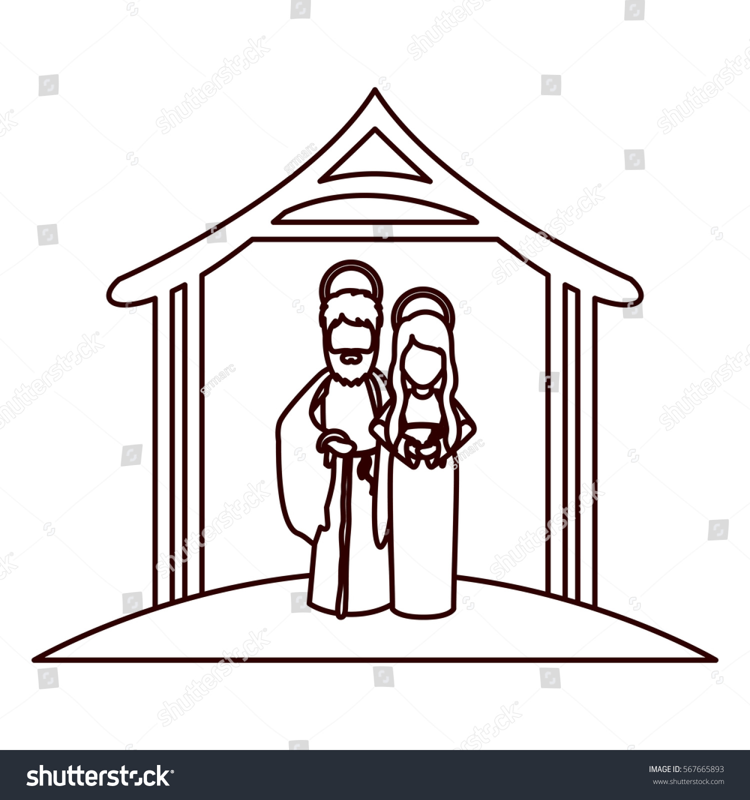 Monochrome Contour Virgin Mary Saint Joseph Vector De Stock Libre De