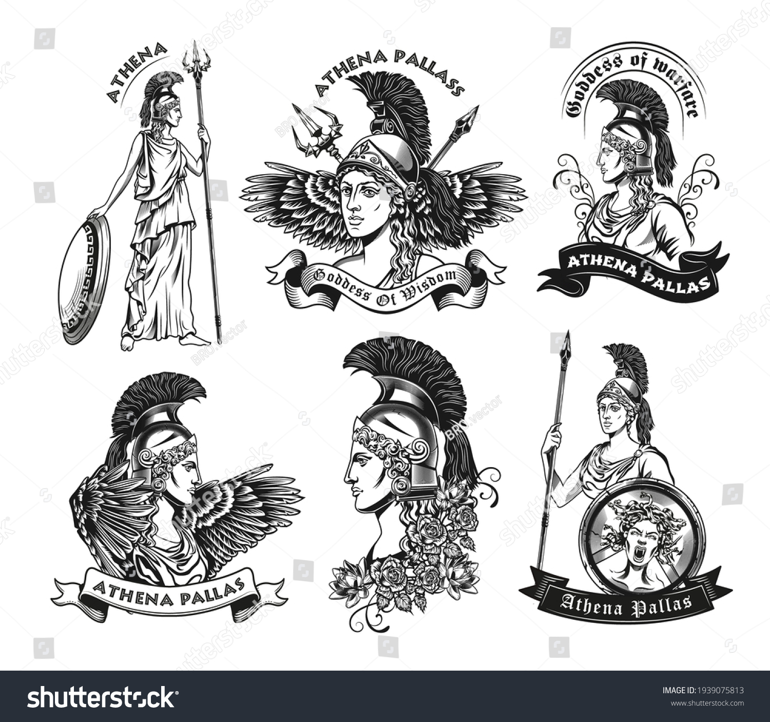 Monochrome Emblems Athena Vector Illustration Set Stock Vector (Royalty ... Monochrome Emblems Athena Vector Illustration Set Stock Vector (Royalty ...