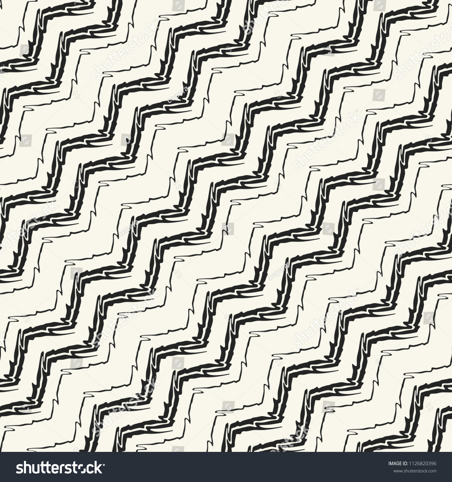 Monochrome Outline Zigzag Stripes Seamless Pattern Stock Vector ...