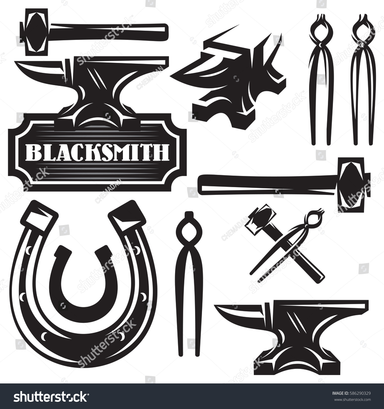 Monochrome Vector Set Design Elements Blacksmithing: เวกเตอร์สต็อก ...