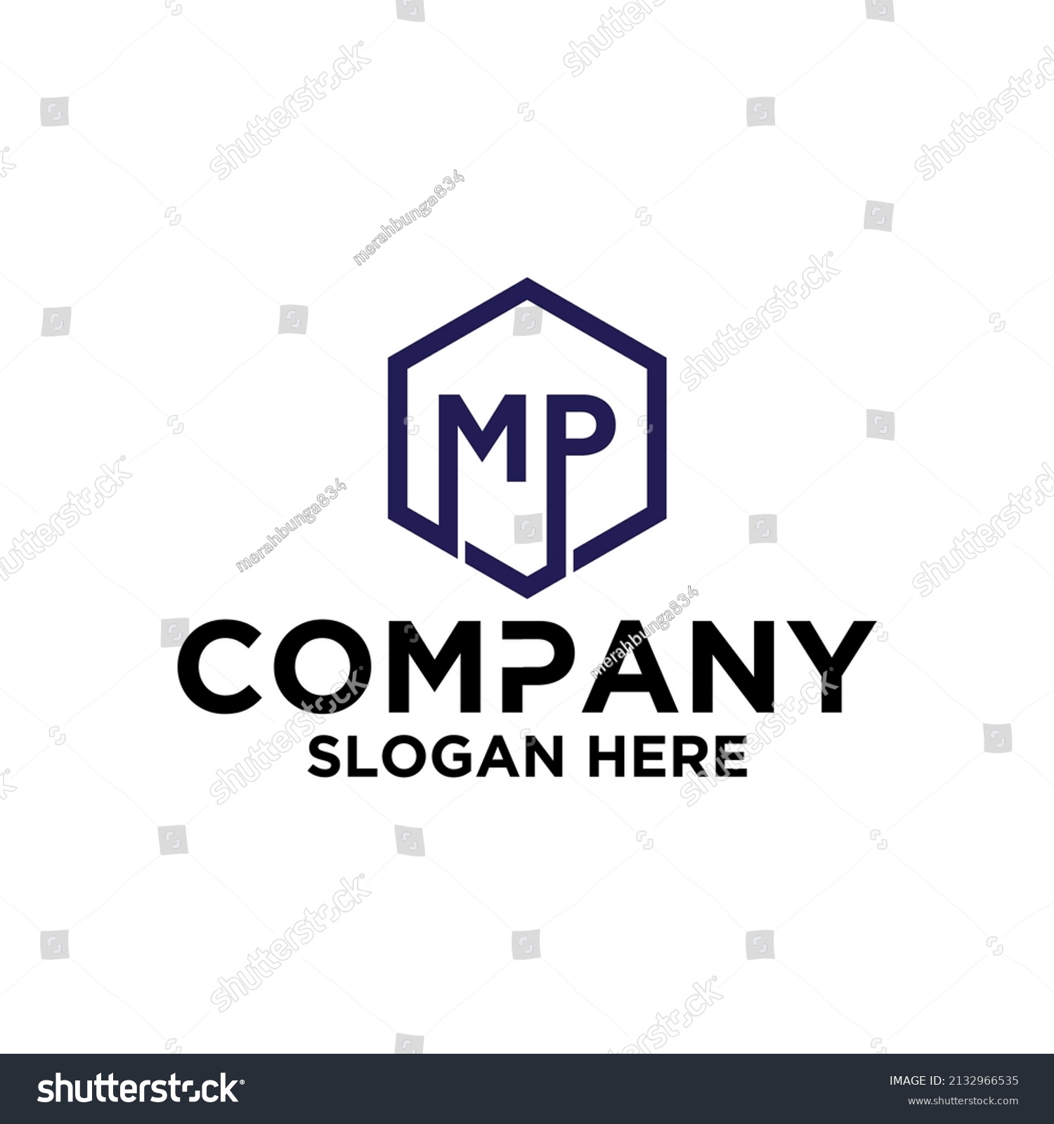 Monogram Logo Hexagon Shape Mp Stock Vector (Royalty Free) 2132966535