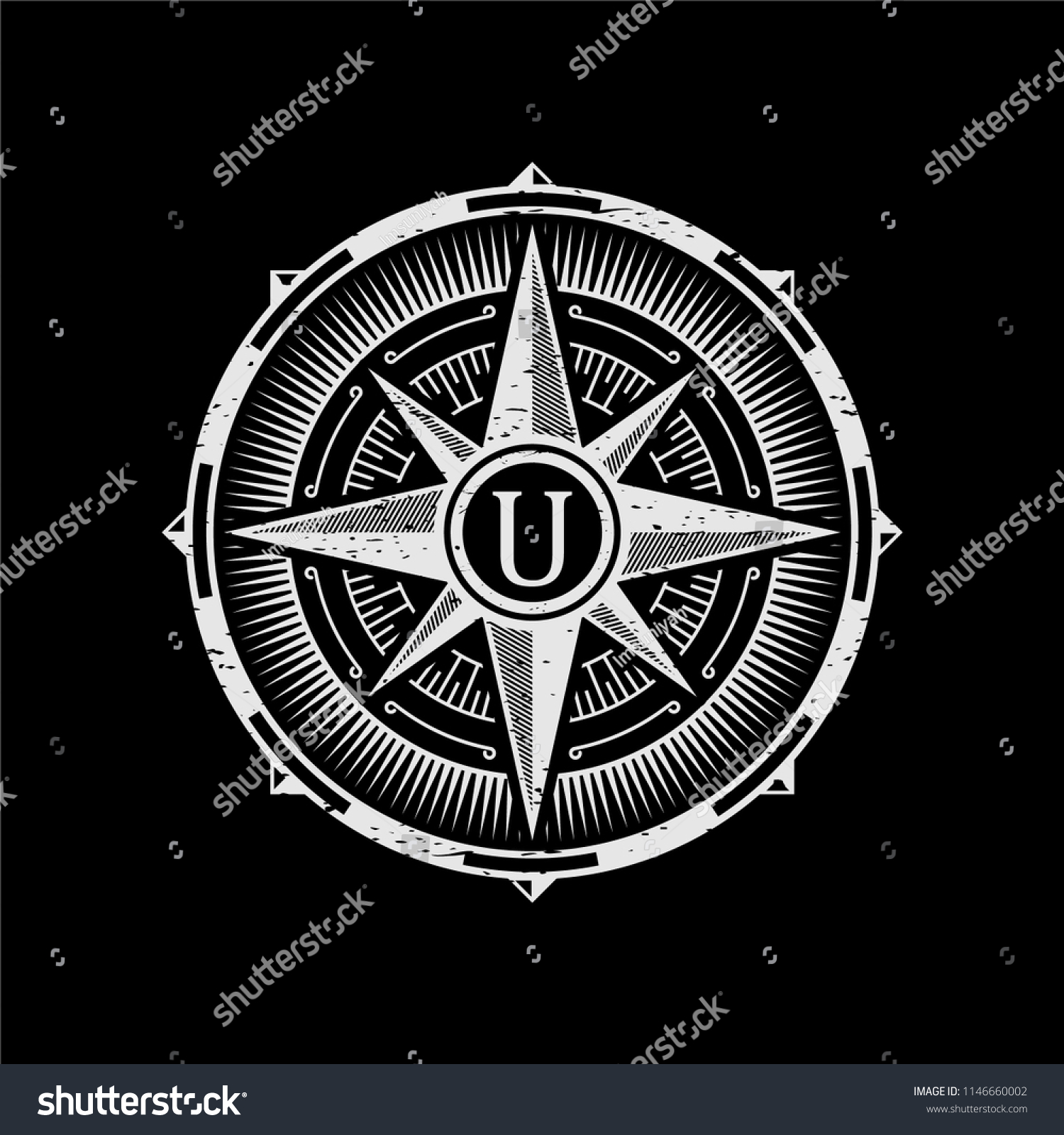 Monogram Vintage Compass Logo Design Stock Vector (Royalty Free) 1146660002