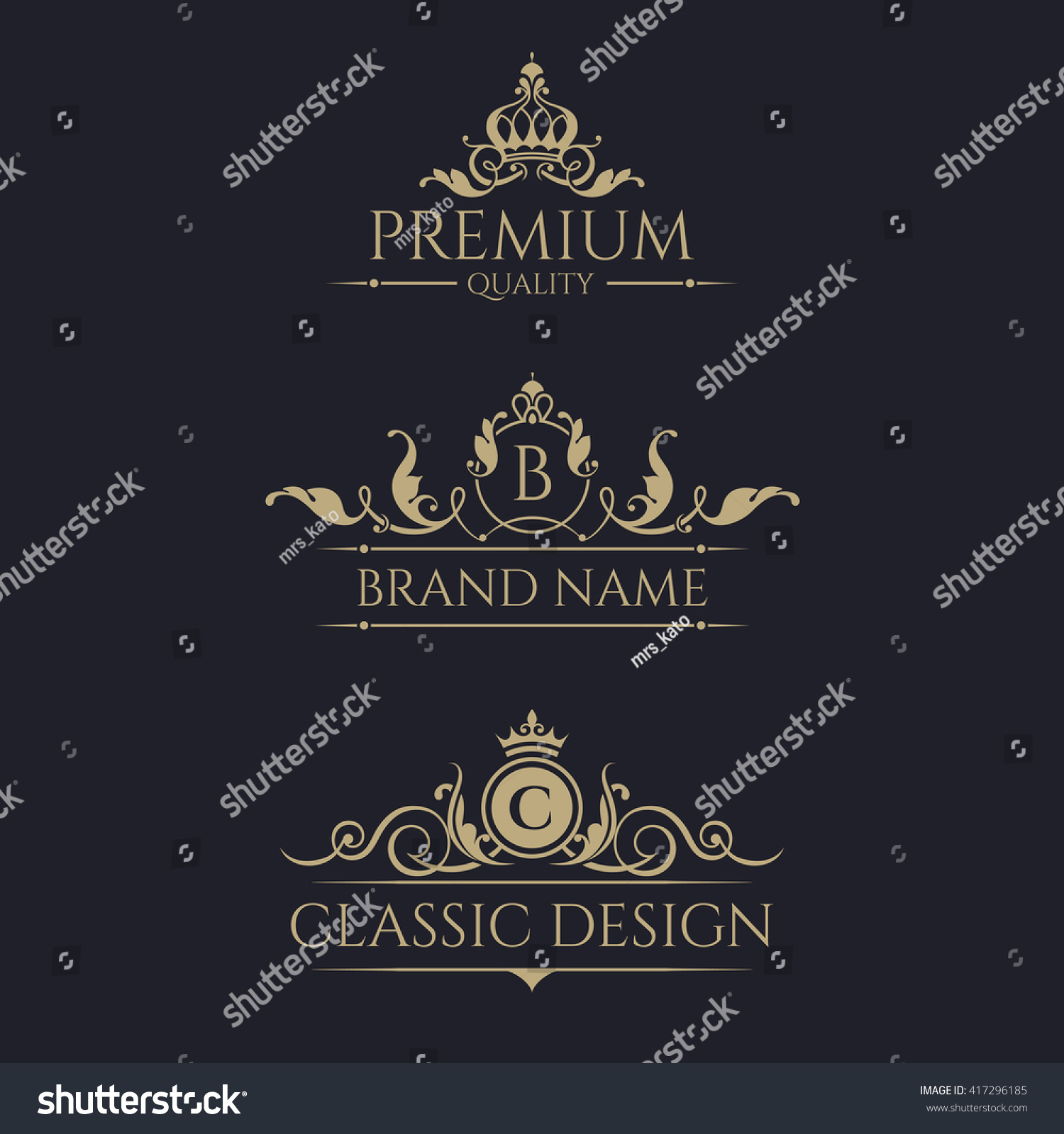 Monogram Crown Premium Borders Set: vector de stock (libre de regalías ...