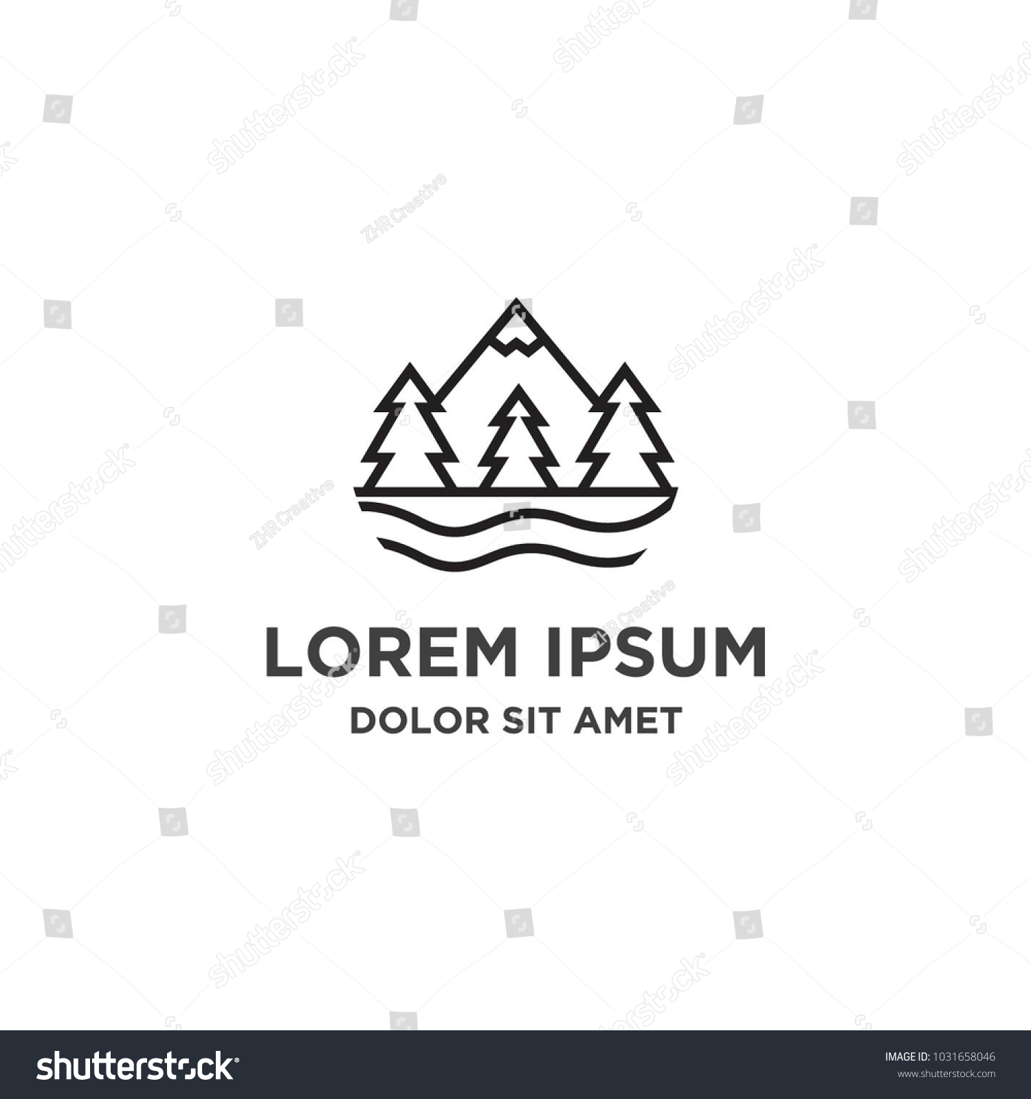 Monoline Mountain Forest Wave Logo Icon Stock Vector (Royalty Free ...