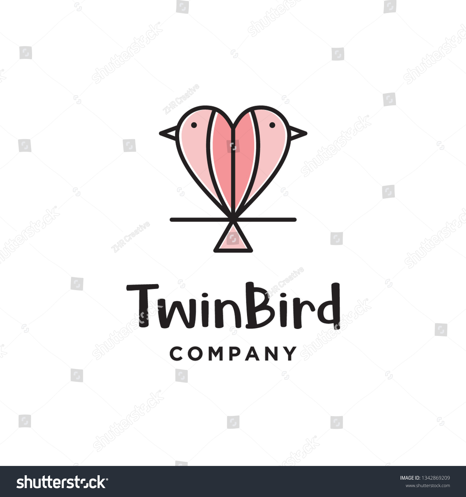 Monoline Twin Bird Logo Icon Vector Stock Vector (Royalty Free) 1342869209